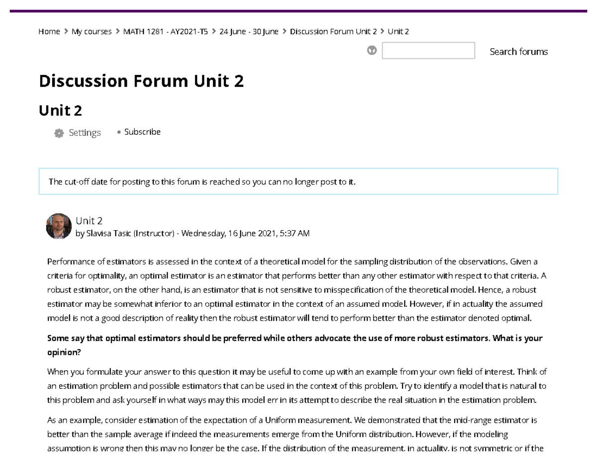 MATH 1281 - AY2021-T5 Discussion Forum Unit 2 - Discussion Forum Unit 2 ...