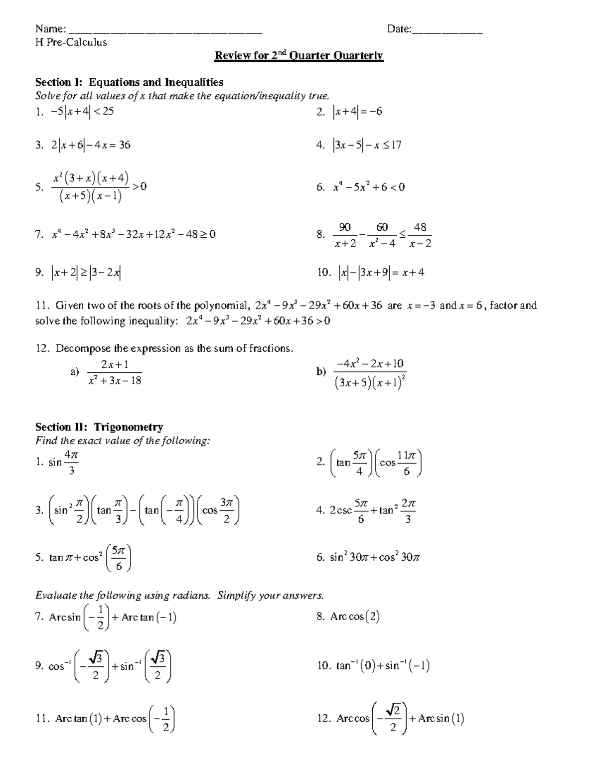 Review/Steps/Answer Key - Name: _________________________________ Date ...