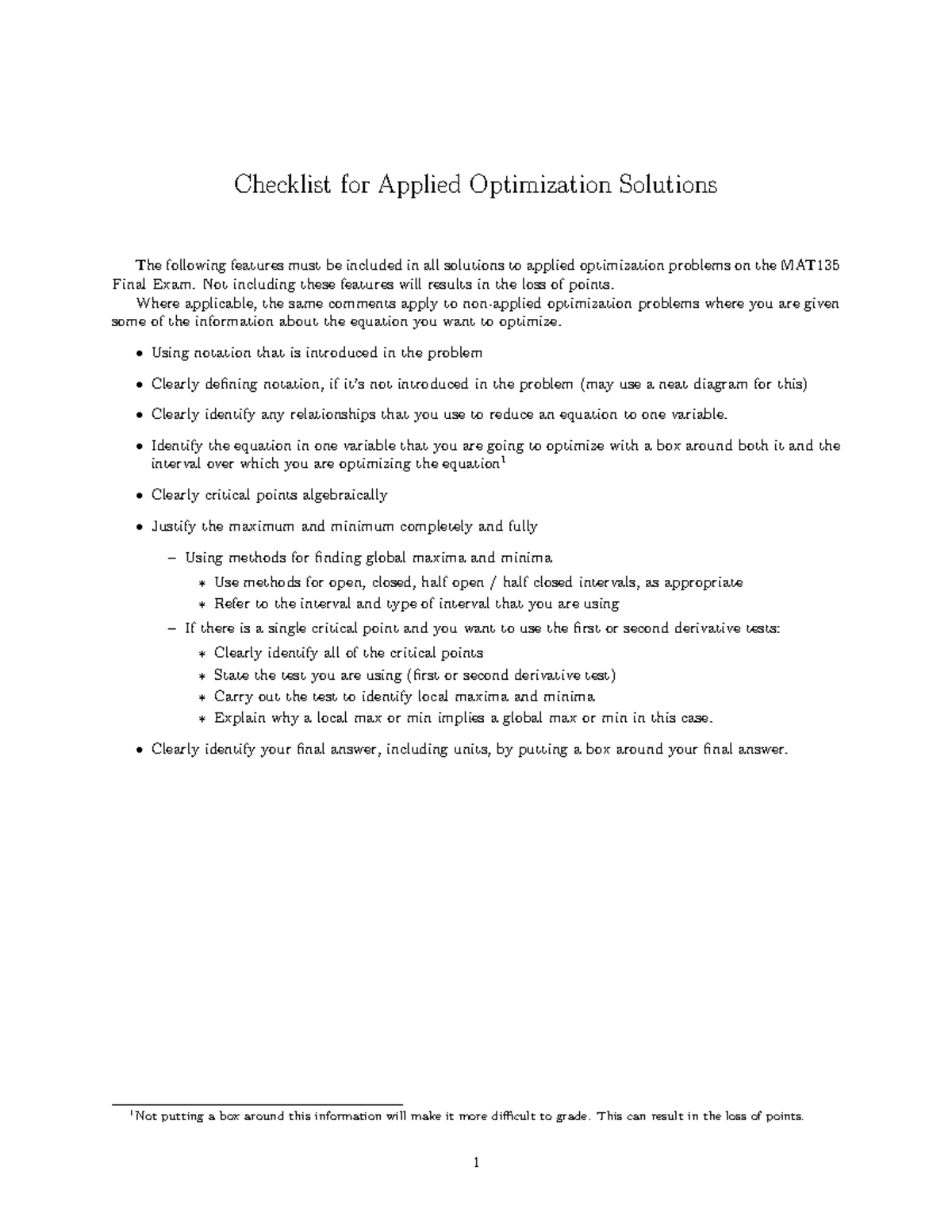 Checklist for applied optimization problem solutions - Checklist for ...