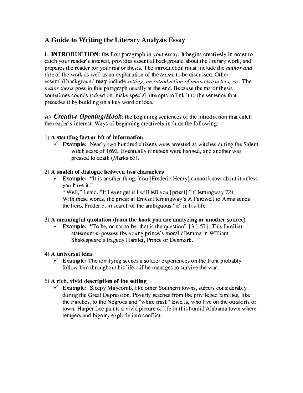 A Guide to Writing the Literary Analysis Essay - INTRODUCTION: the ...