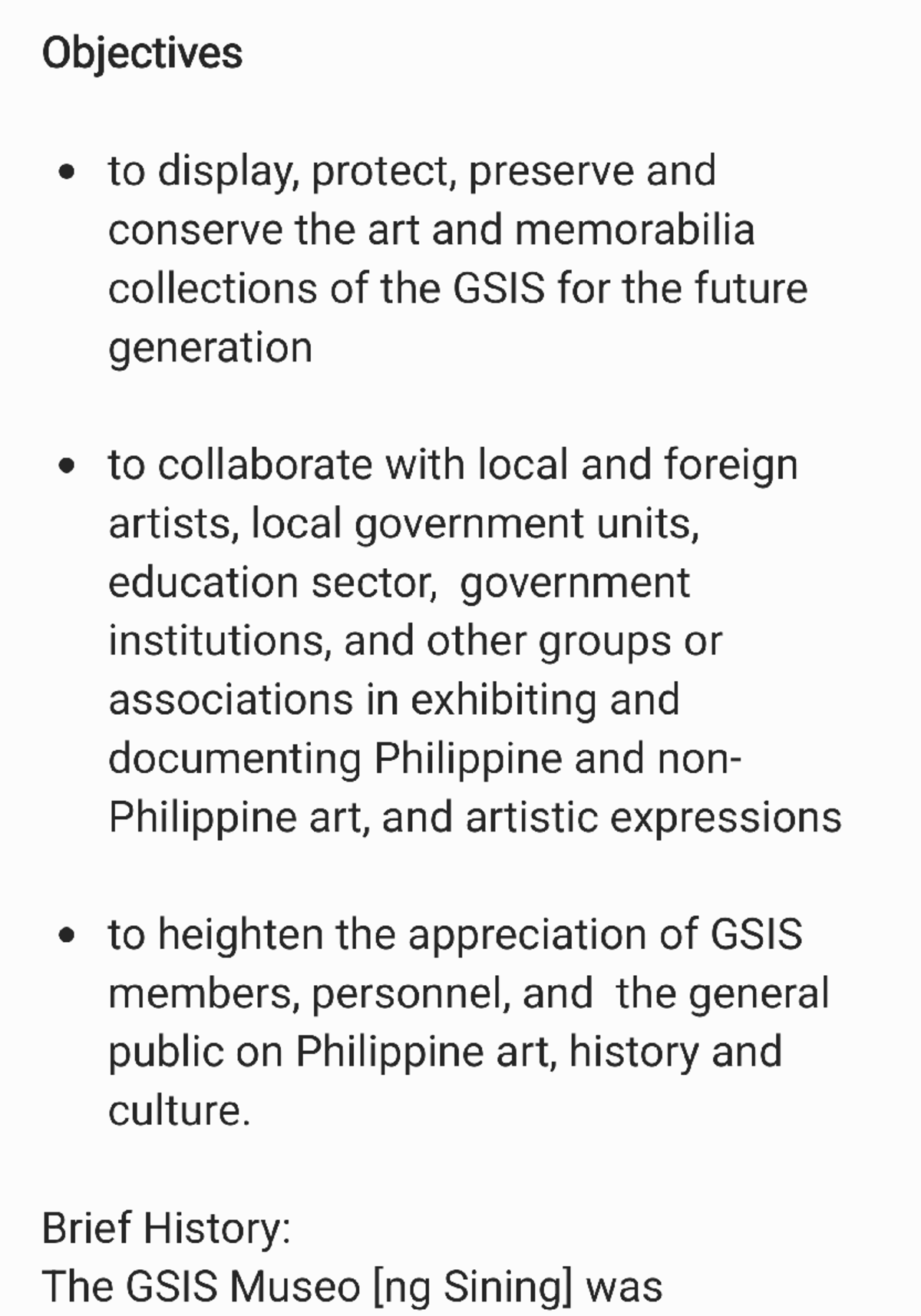 GSIS - It is about the Museum in GSIS - Objectives to display, protect ...