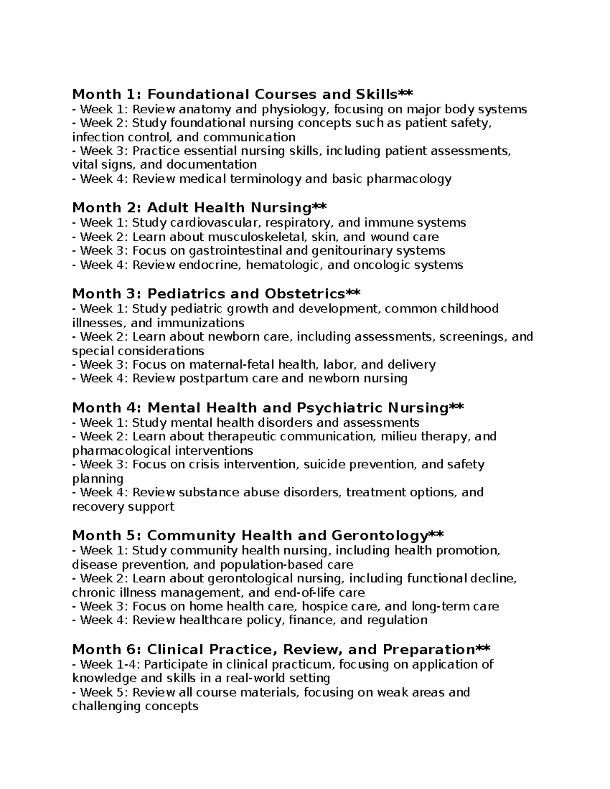6 month study plan - Month 1: Foundational Courses and Skills** - Week ...