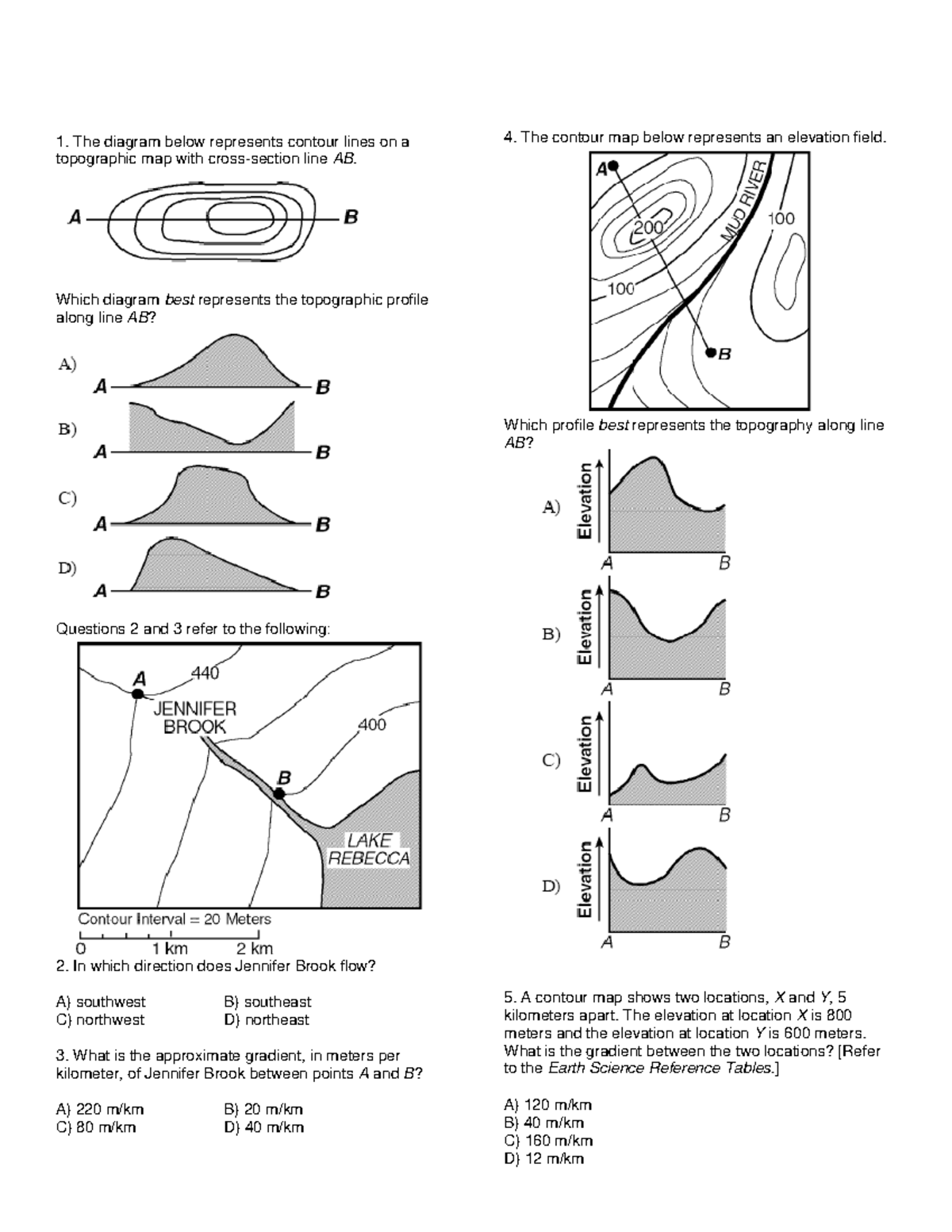 Topographic Maps Gadients and Profiles practice - The diagram below ...
