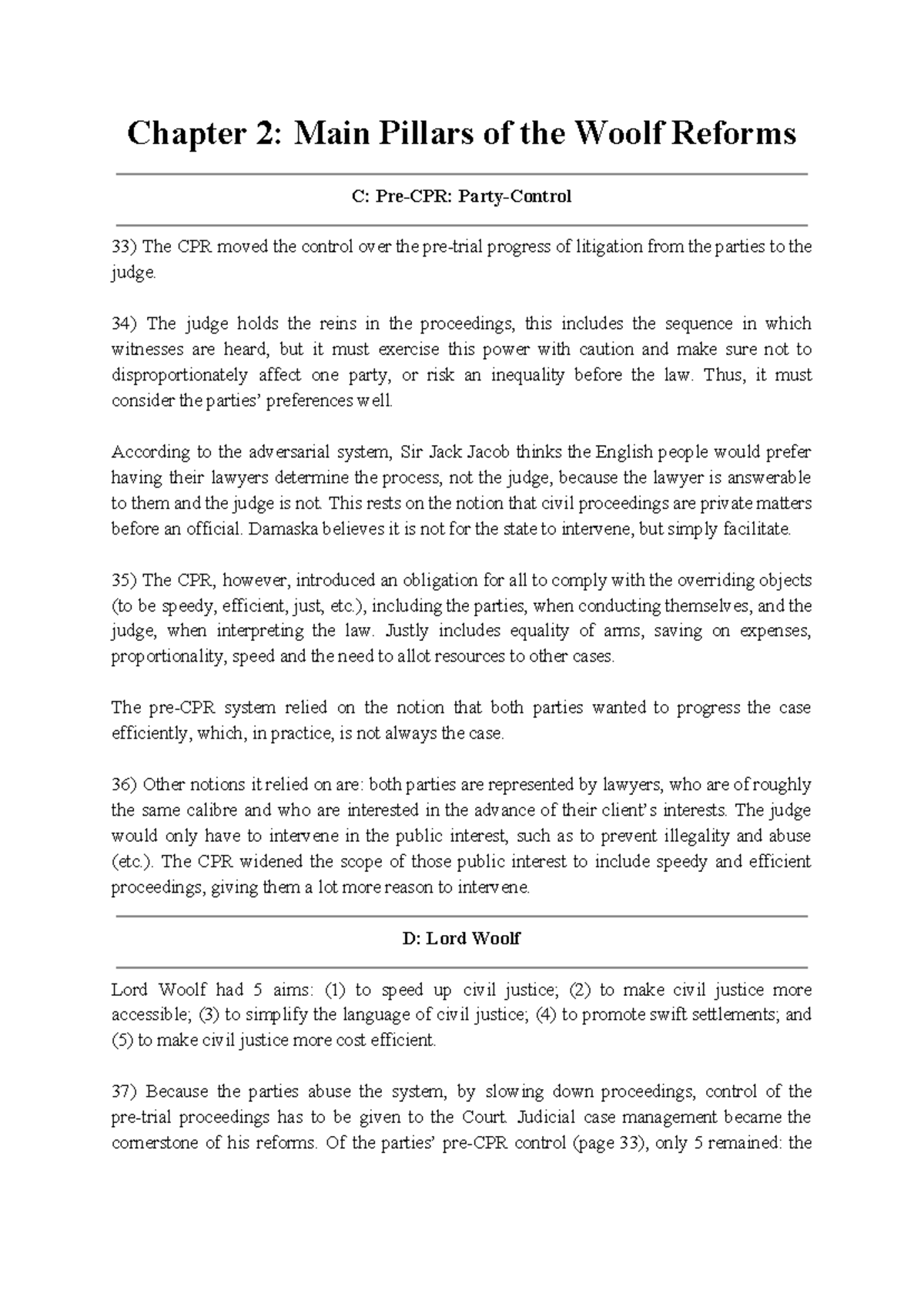 Civil Week 5 - Andrews 2003 - Chapter 2: Main Pillars of the Woolf ...