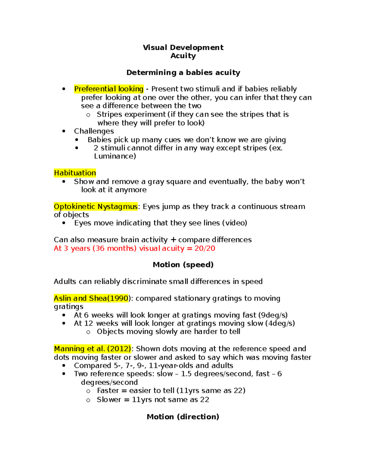 Child Development Notes - Visual Development Acuity Determining a ...