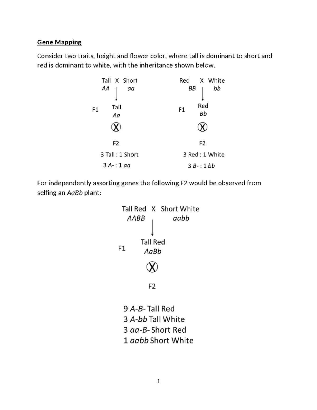 (6) Mapping 2 - Note - Gene Mapping Consider two traits, height and ...
