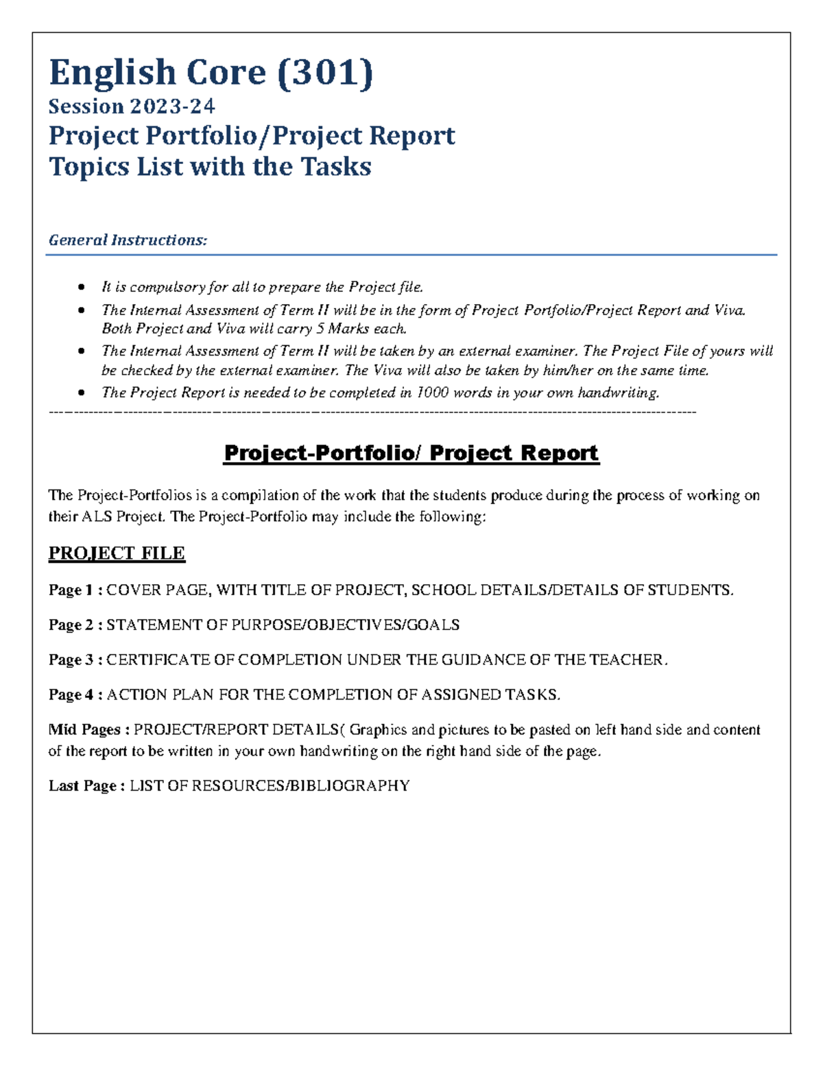 Project FILE - English Core (301) General Instructions: - It is ...