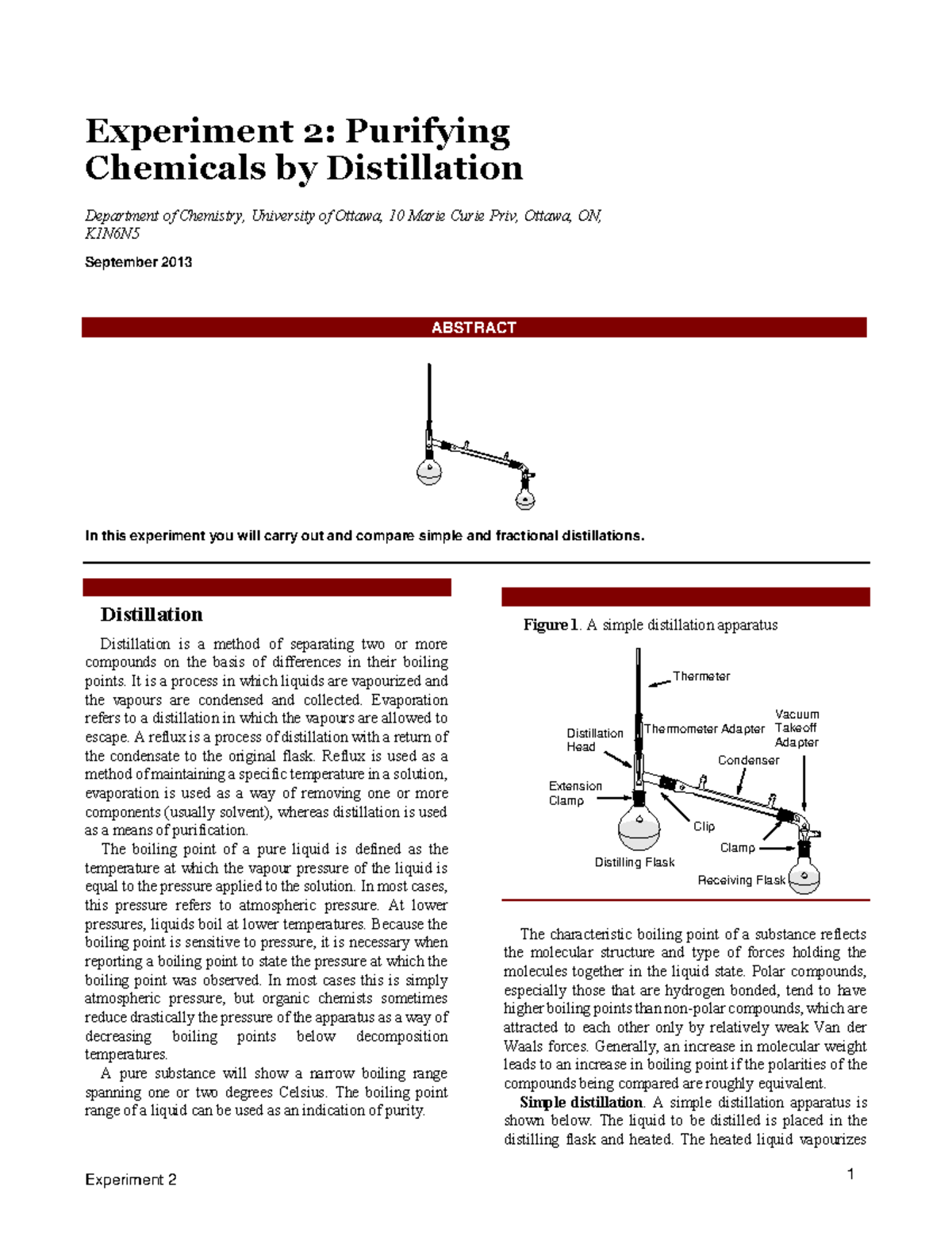 Experiment 2 132120 - Experiment 2: Purifying Chemicals by Distillation ...