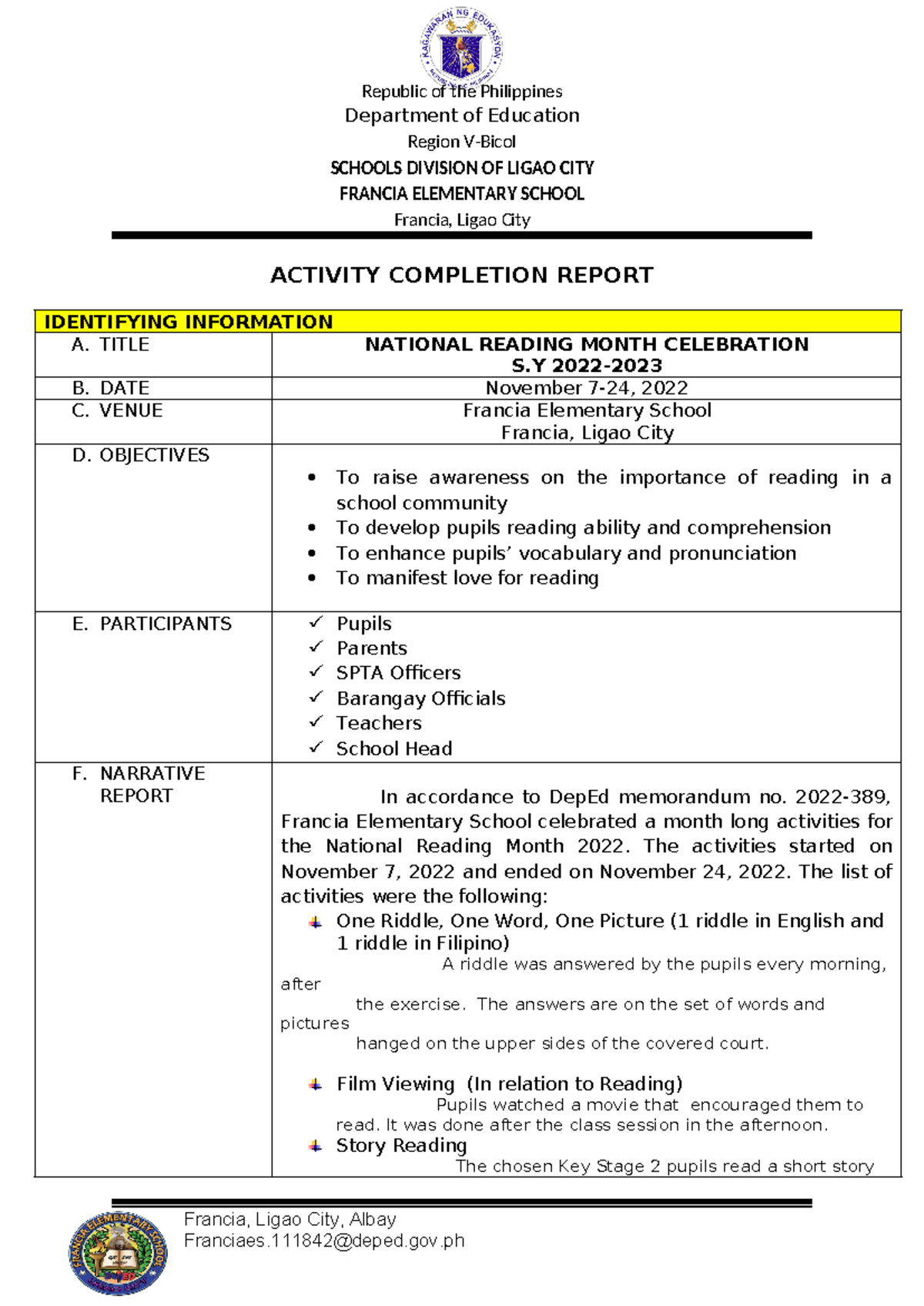 ACR Reading Month - for reference - Republic of the Philippines ...