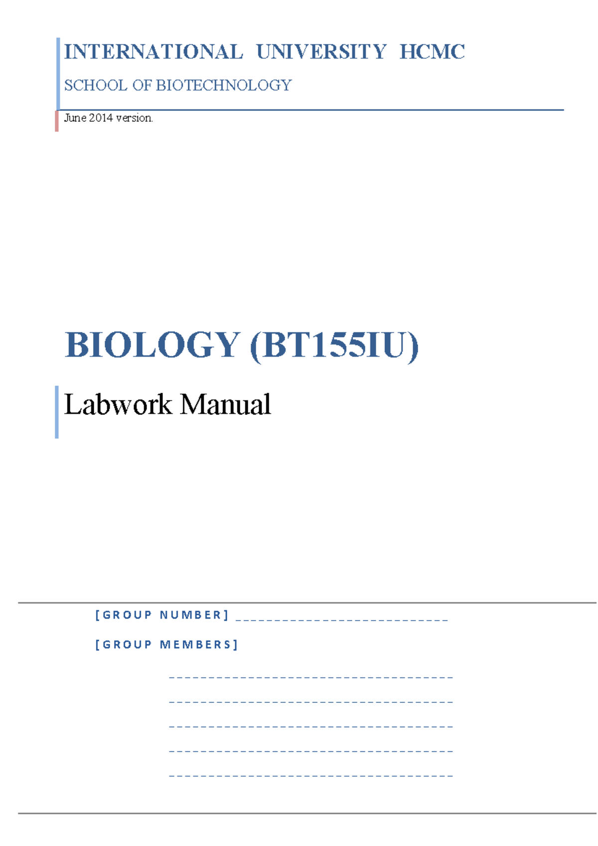 Biology-Lab Manual Sep2022 - BIOLOGY (BT155IU) Labwork Manual ...