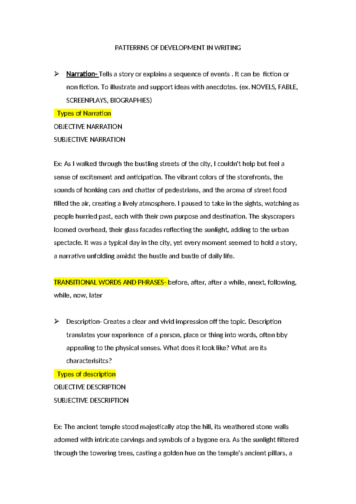 Reading & Writing Reviewer - PATTERRNS OF DEVELOPMENT IN WRITING ...