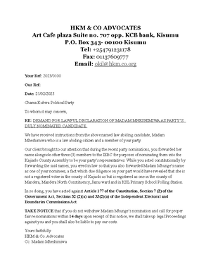 Certificate OF Urgency - REPUBLIC OF KENYA IN THE HIGH COURT OF KENYA ...