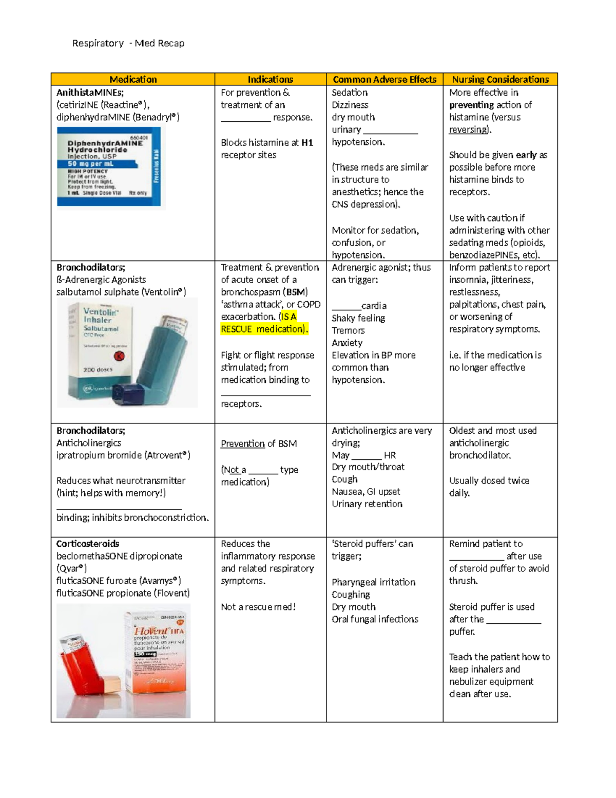 Respiratory Meds Dec 1st review - Respiratory - Med Recap Medication ...