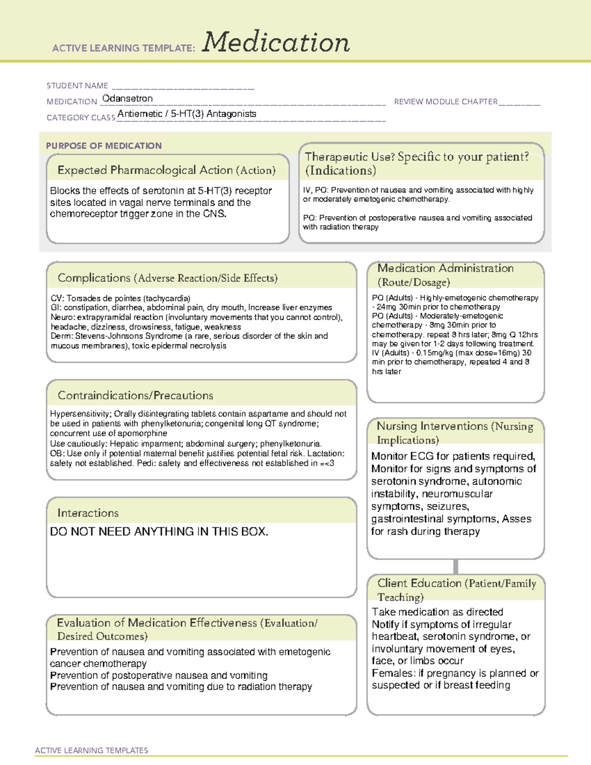 1 Medication information - Odansetron - ACTIVE LEARNING TEMPLATES ...