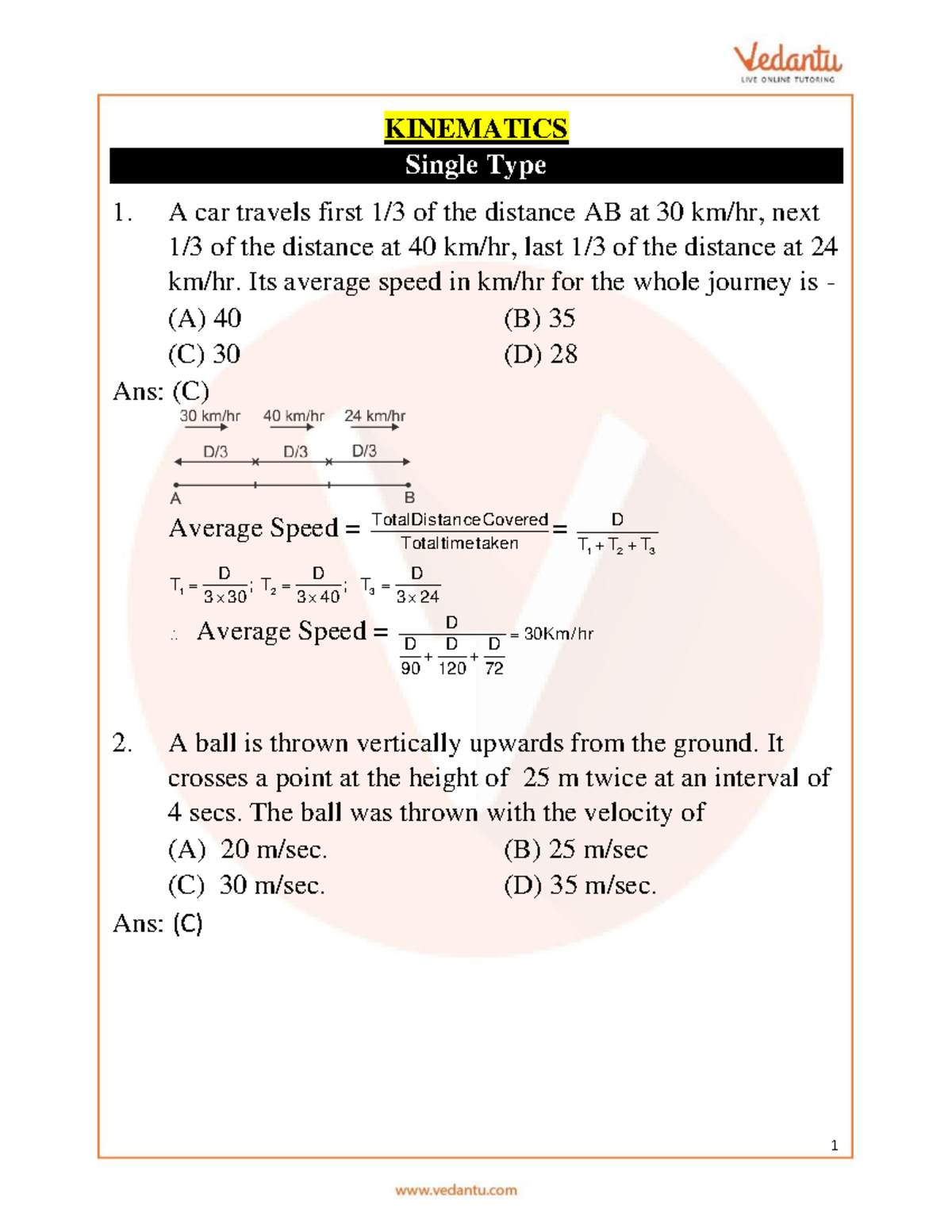 Top Important Questions on Kinematics for JEE Advanced - KINEMATICS ...