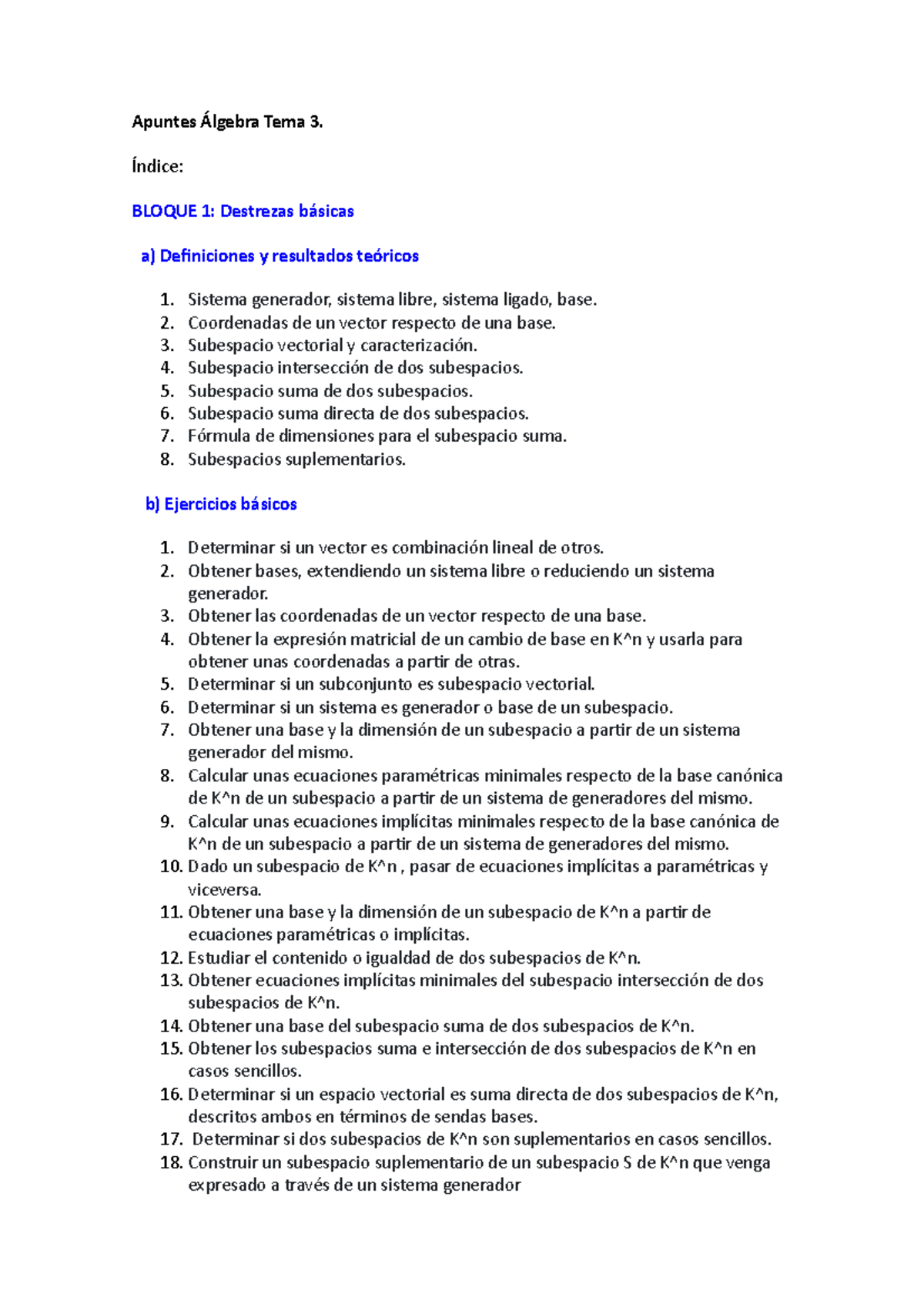 Algebra Resumen General del Bloque 1 - UPM - Studocu