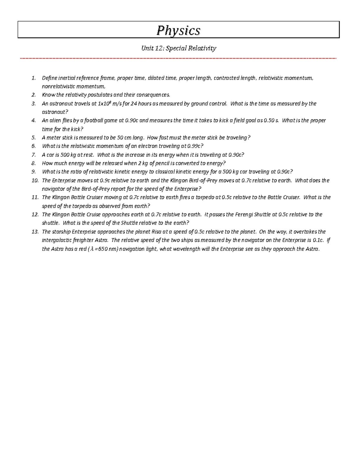 Physics Unit 12 Review - The physical universe is enormously complex in ...