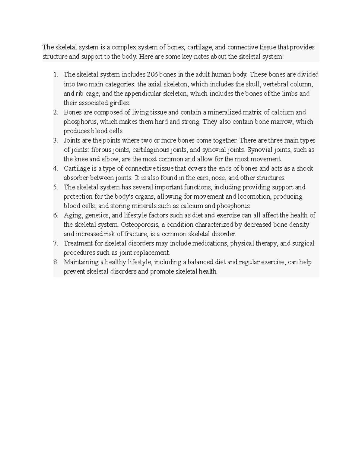 Notes on the Skeletal System - The skeletal system is a complex system ...