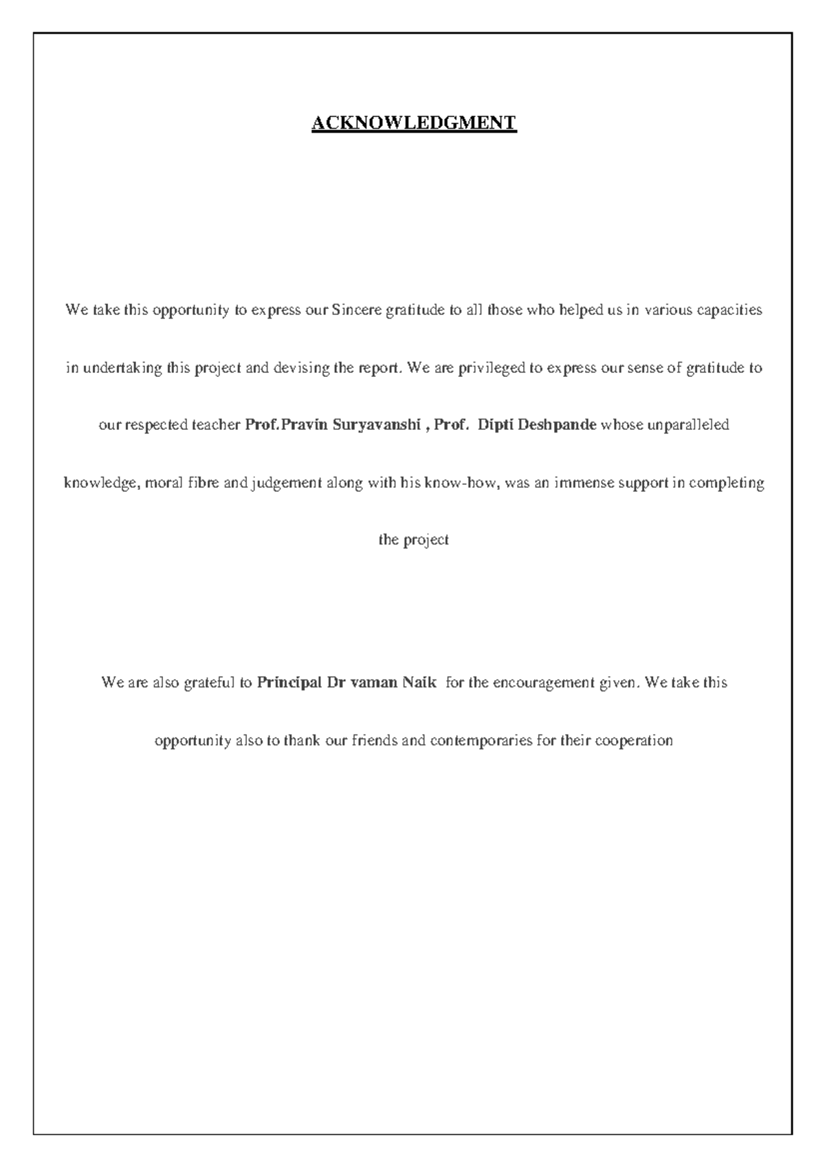 Black book - ACKNOWLEDGMENT We take this opportunity to express our ...