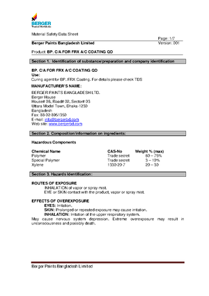 MSDS of Jensolin Thinner T-7 - Page: 1/ Berger Paints Bangladesh ...