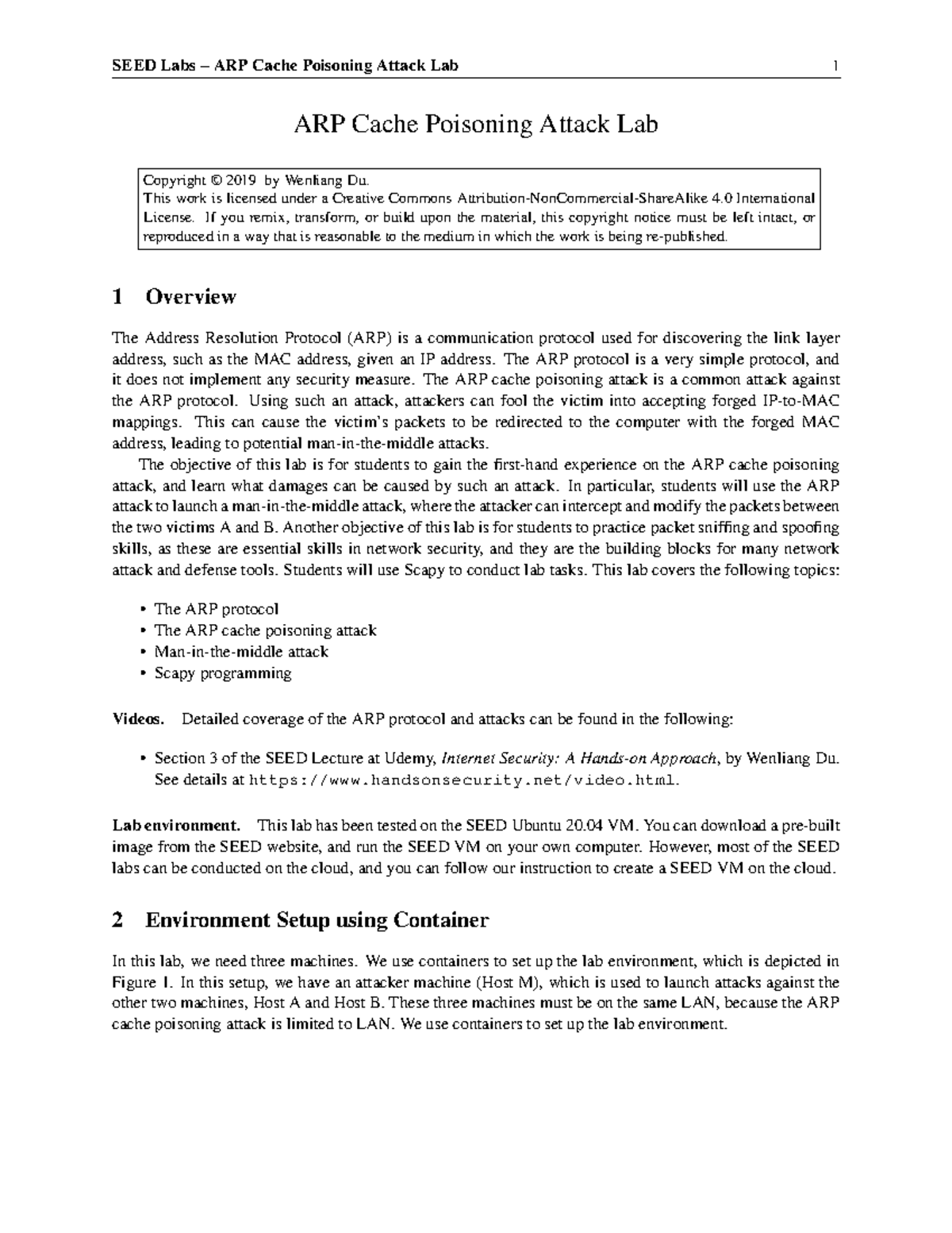 Lab2 ARP Attack - Summary Computer Science - ARP Cache Poisoning Attack Lab Copyright © 2019 by ...