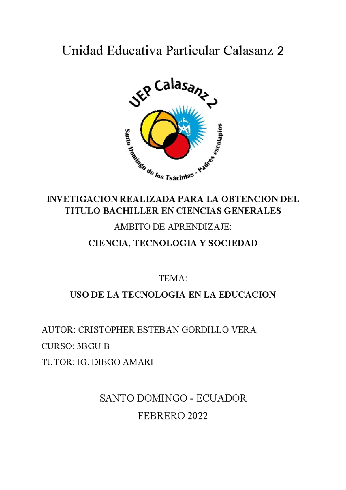 Proyecto Grado EGG - Unidad Educativa Particular Calasanz 2 ...
