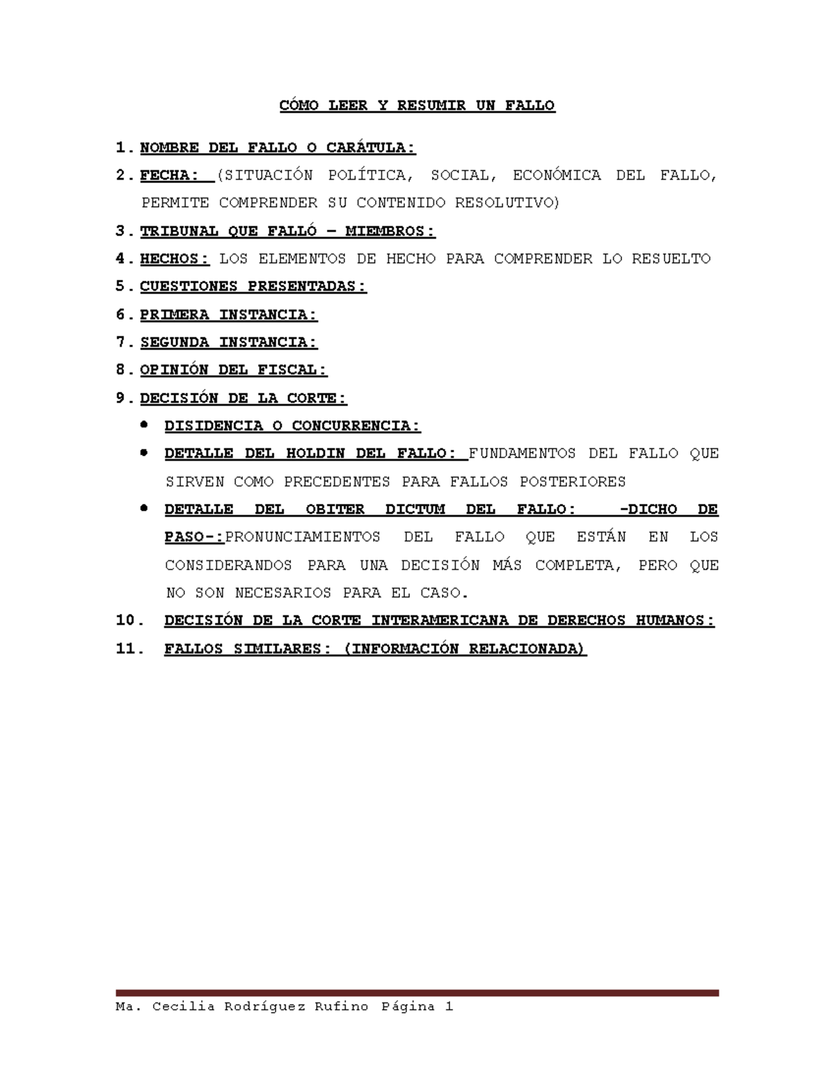 01. COMO LEER UN Fallo - CÓMO LEER Y RESUMIR UN FALLO 1. NOMBRE DEL ...