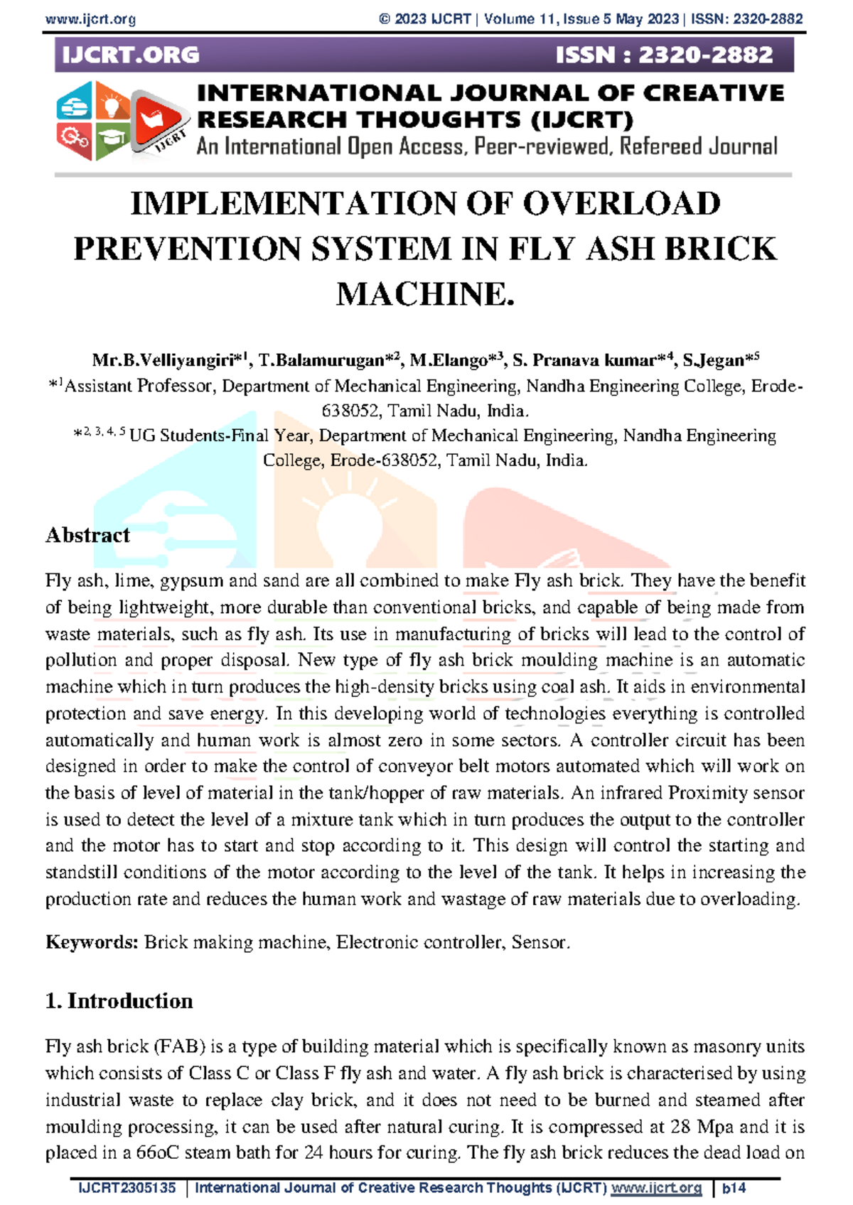 Implementation OF Overload Prevention System IN FLY ASH Brick Machine ...