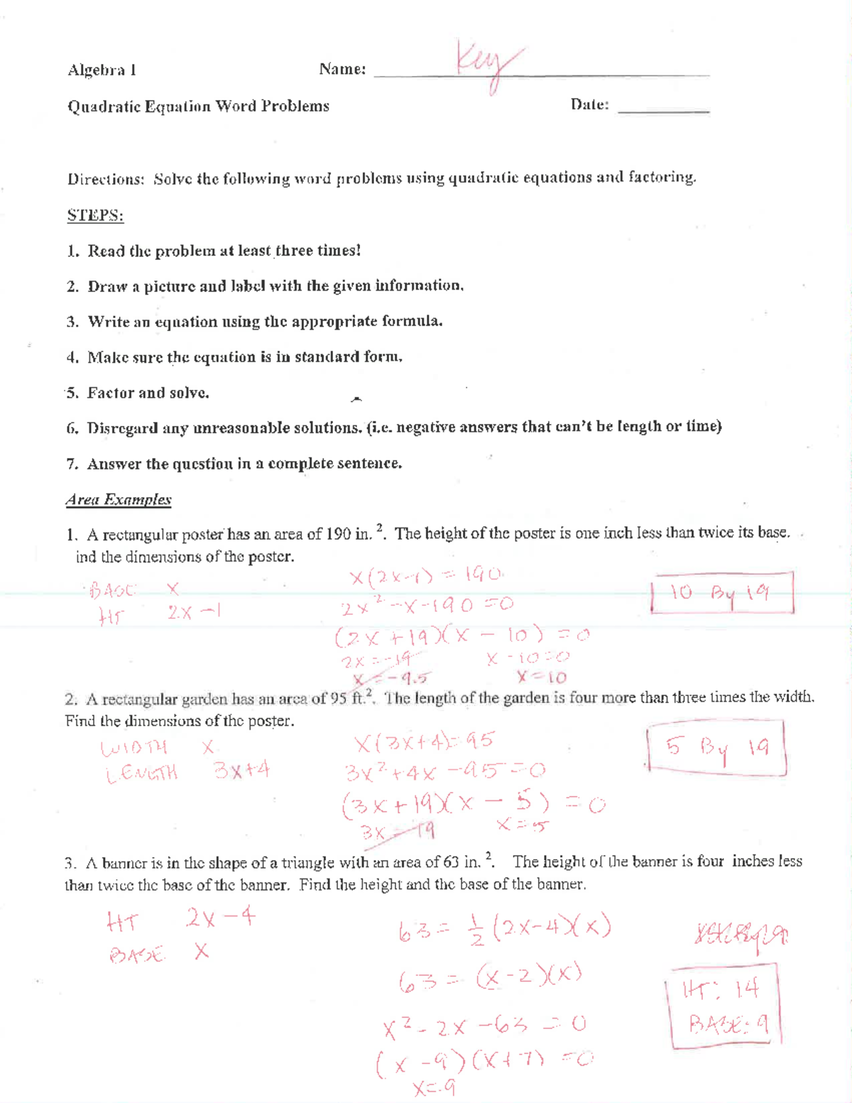 7Word Problems Quadratic Equations Answer Key - ENGL 150 - Studocu