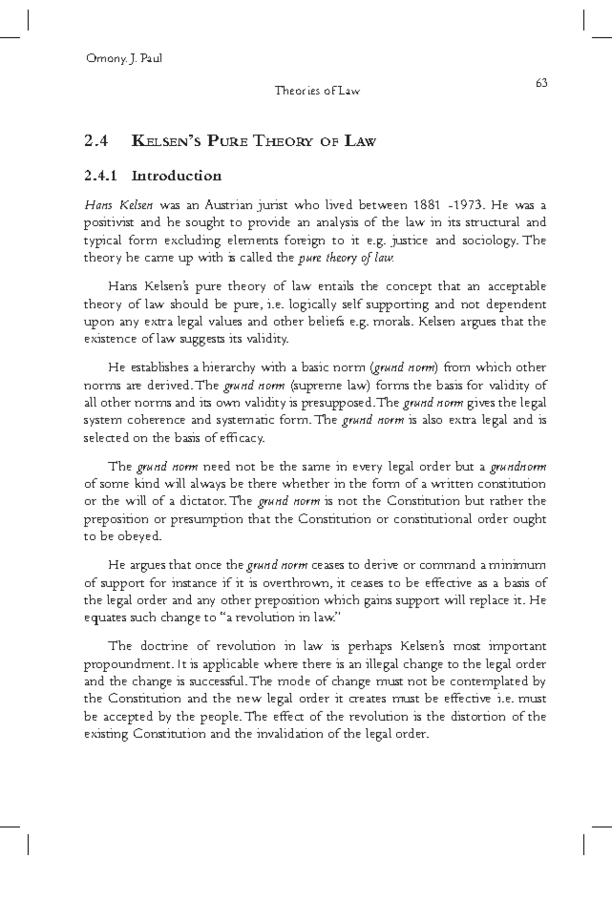 JP Omony on Kelsen's Pure Theory of Law - 63 Theories of Law 2 K ELSEN ...