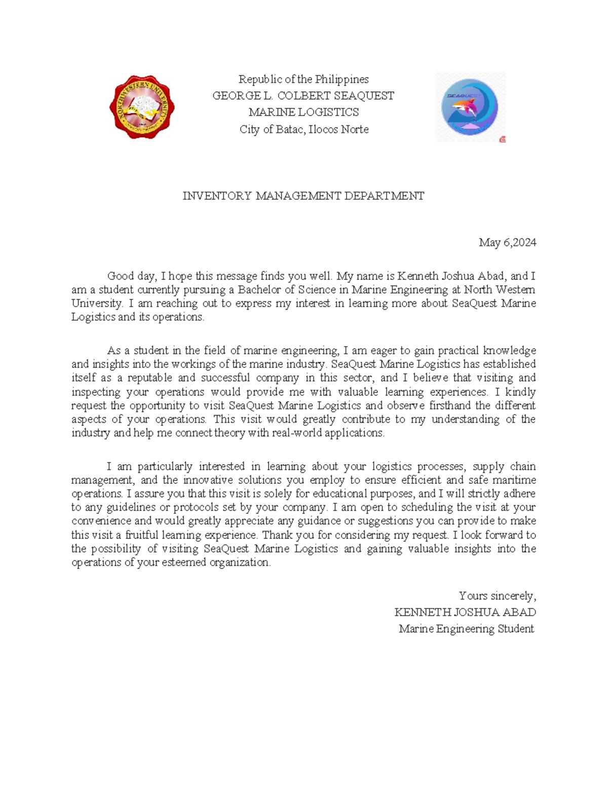 Modern-heading - Republic of the Philippines GEORGE L. COLBERT SEAQUEST ...