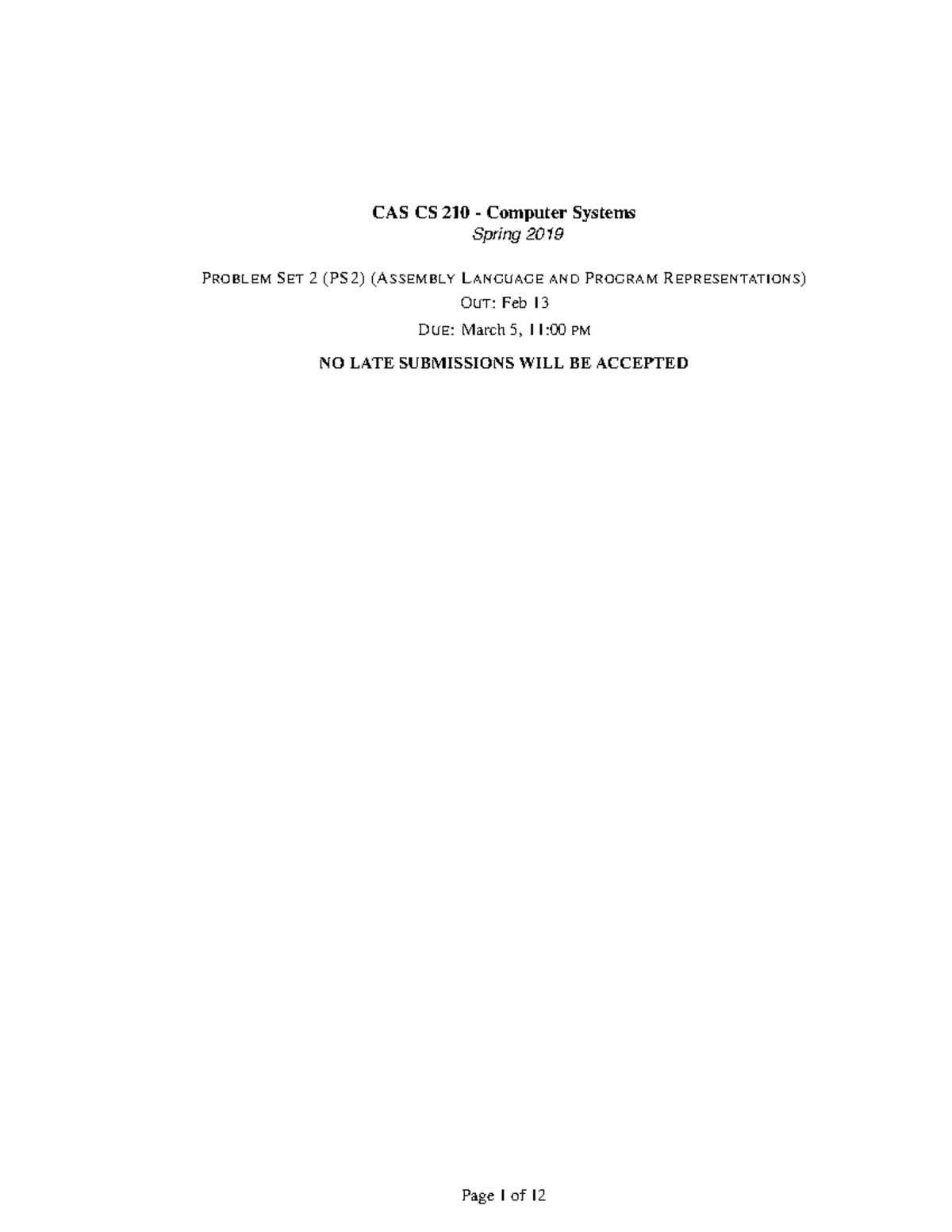 Ps2 - aaaadsa - CAS CS 210 - Computer Systems PROBLEMSET2 (PS2) (ASSEMBLYLANGUAGE - Studocu