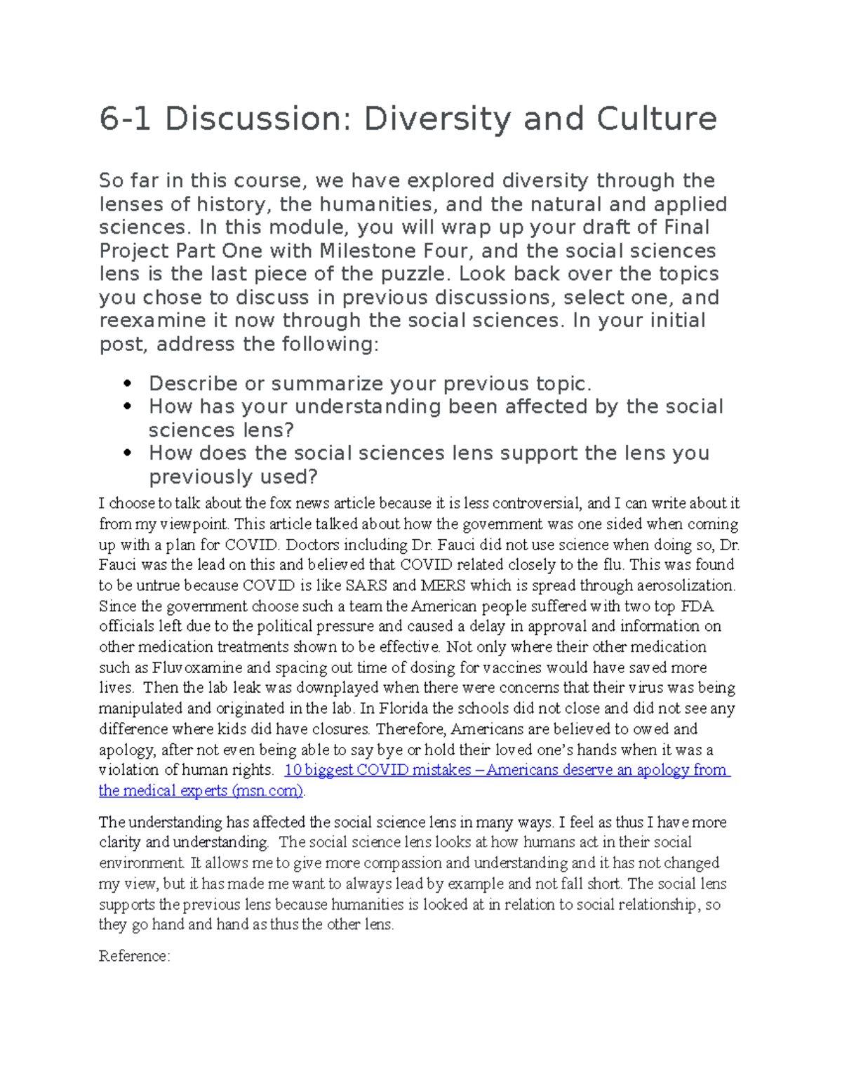 6-1 Discussion Diversity and Culture - In this module, you will wrap up ...