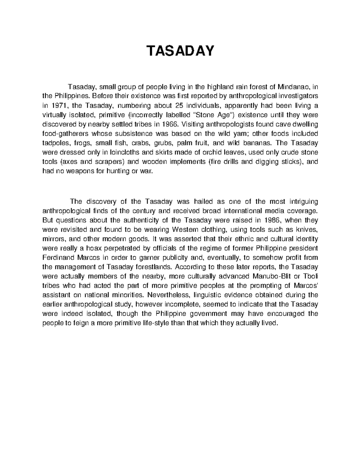 Tasaday - TASADAY Tasaday, small group of people living in the highland ...