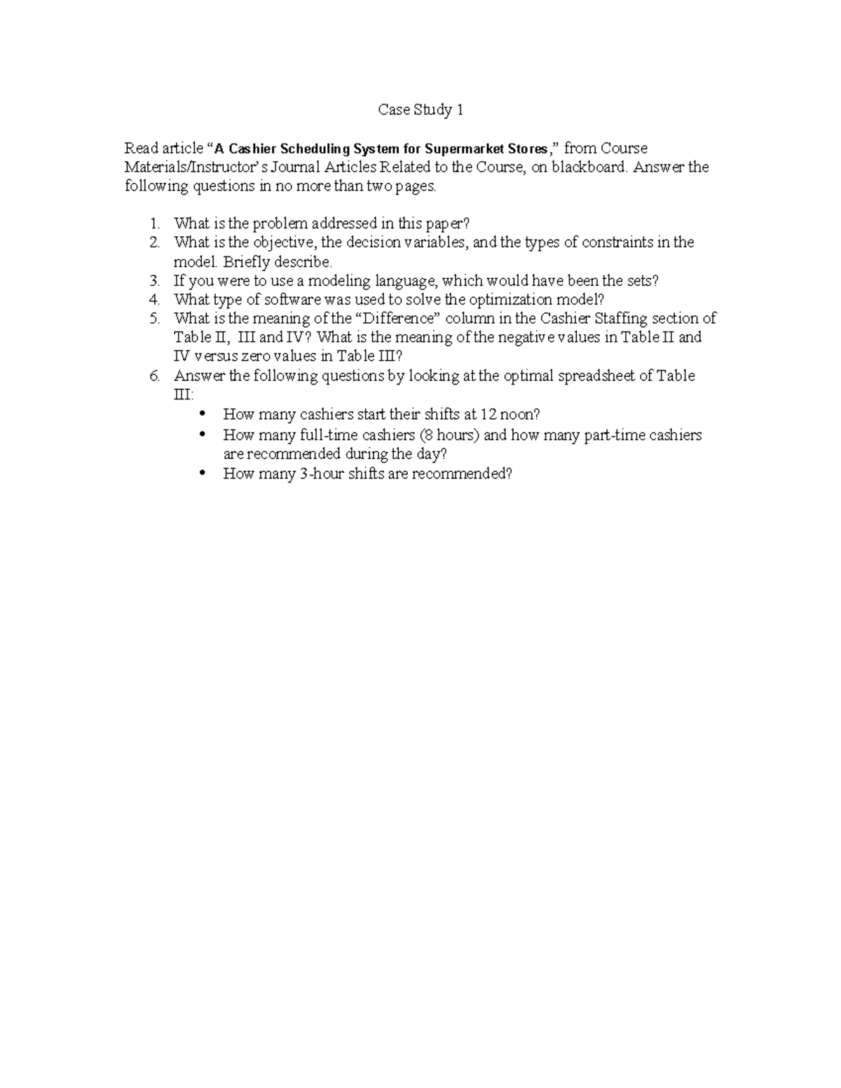 OR6205 m06 cashier scheduling assignment - Case Study 1 Read article ...
