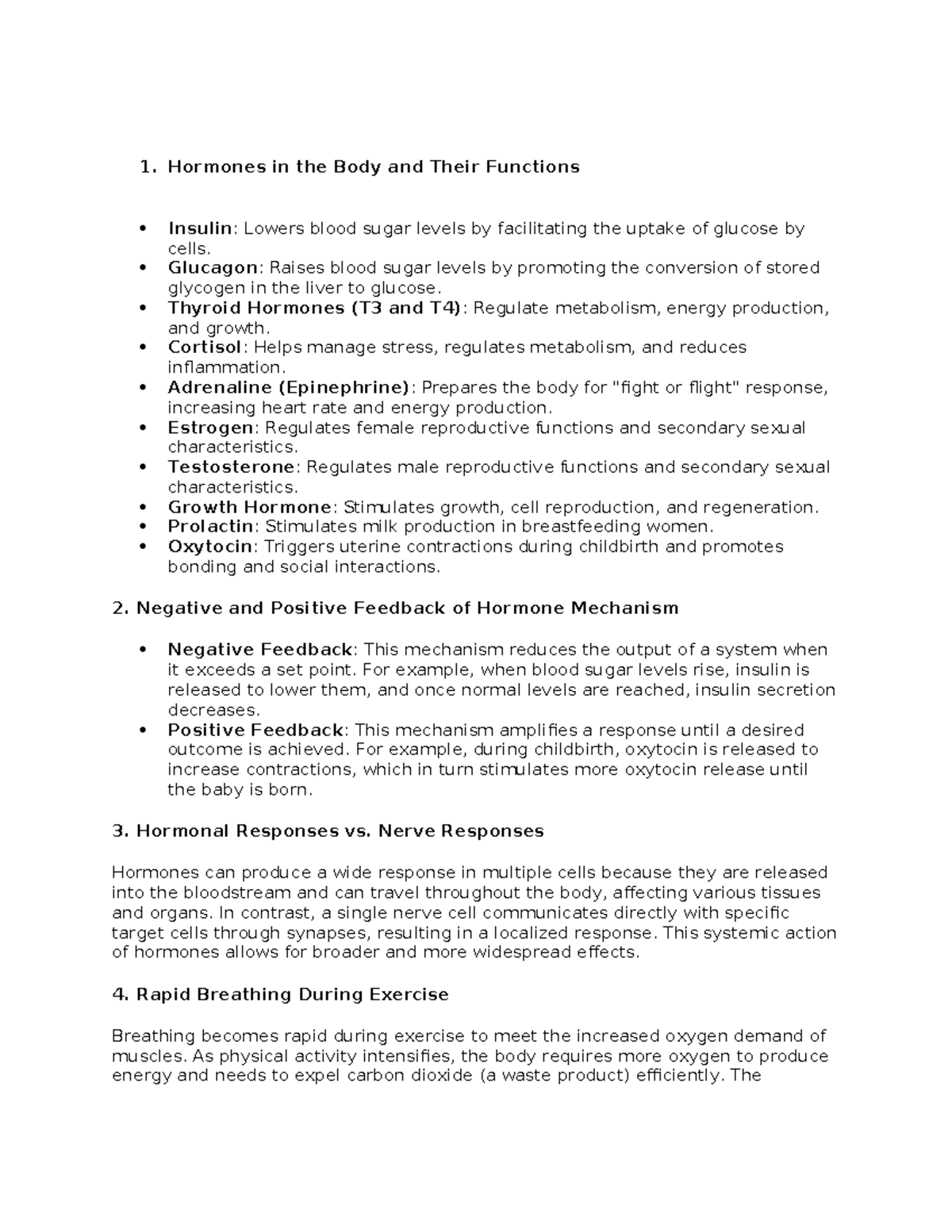 Anaphy 10 questions - 1. Hormones in the Body and Their Functions ...