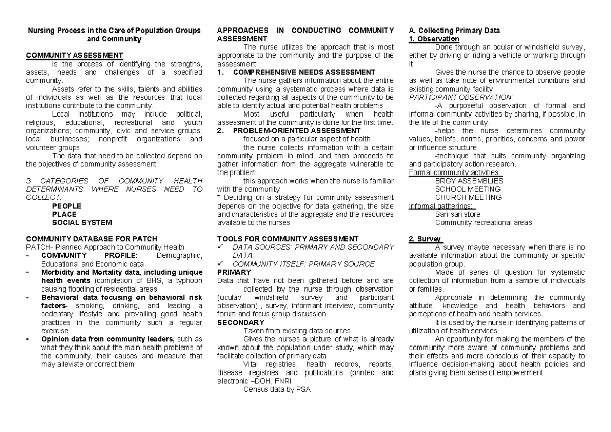 CHN-midterms-rev - Nursing Process in the Care of Population Groups and ...