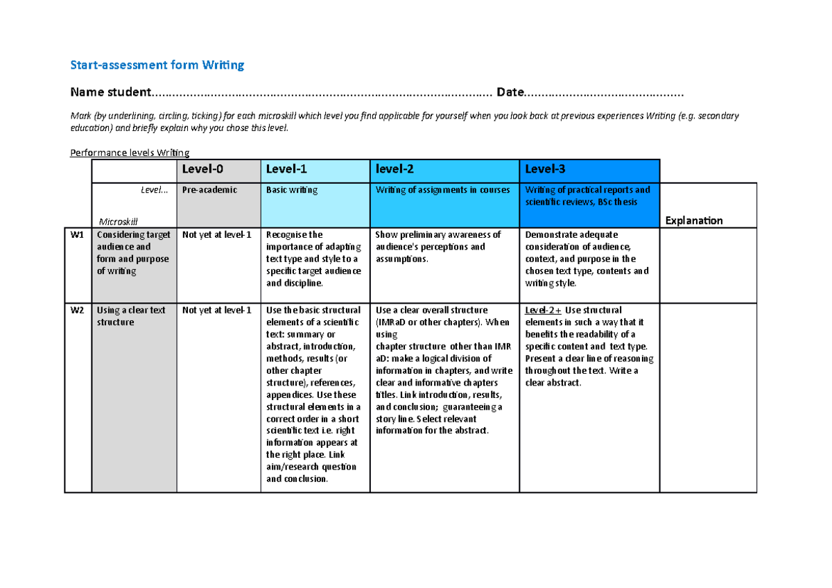 Start Assessment form Writing - Start-assessment form Writing Name ...