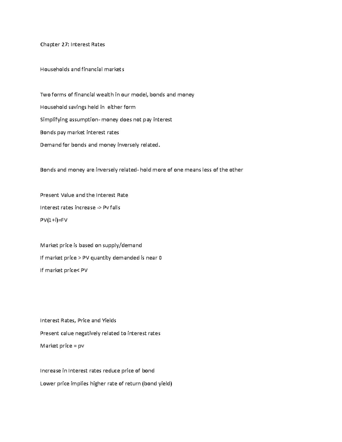 EC140 chapter 27 - efefef - Chapter 27: Interest Rates Households and ...