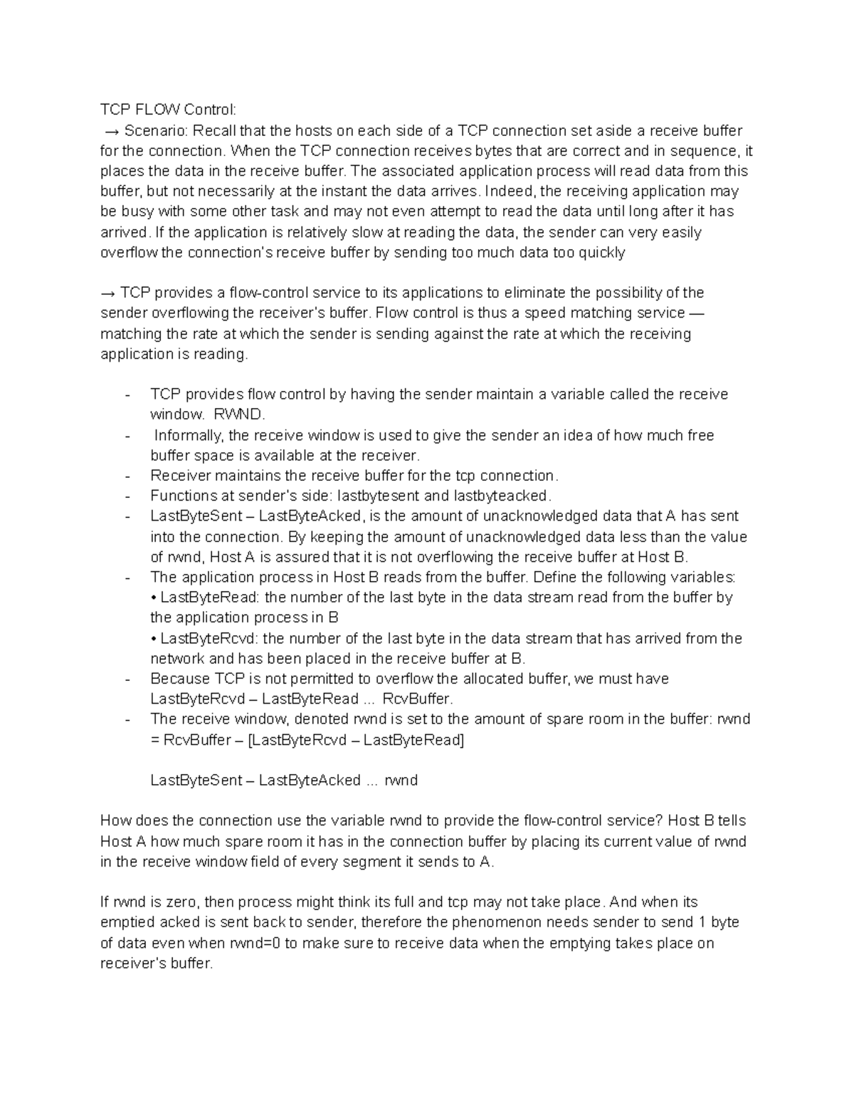 Ihlp chapter 03 - TCP FLOW Control: → Scenario: Recall that the hosts ...