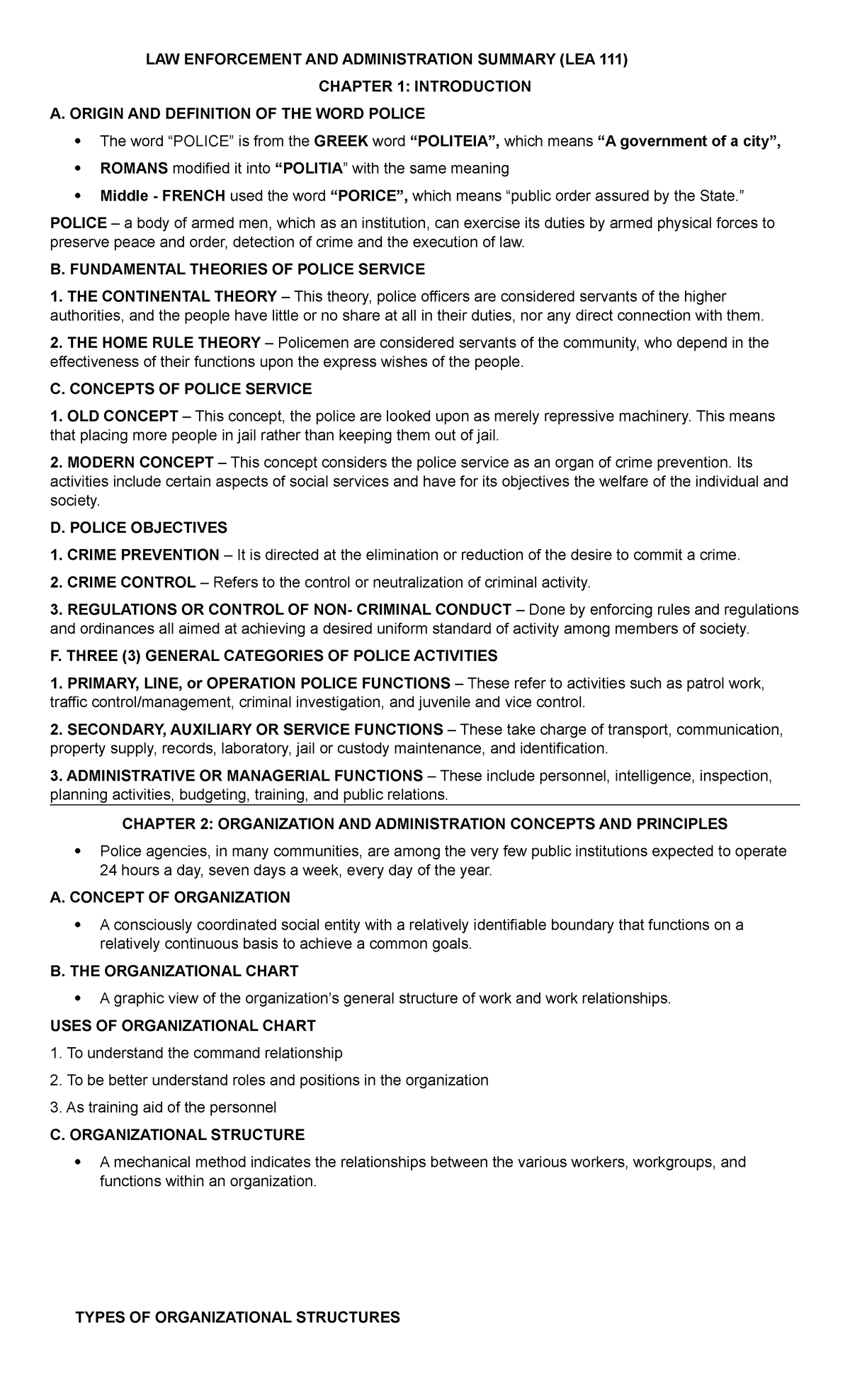 LEA 1 11 Summary - Law Enforcement and Administration Organization ...
