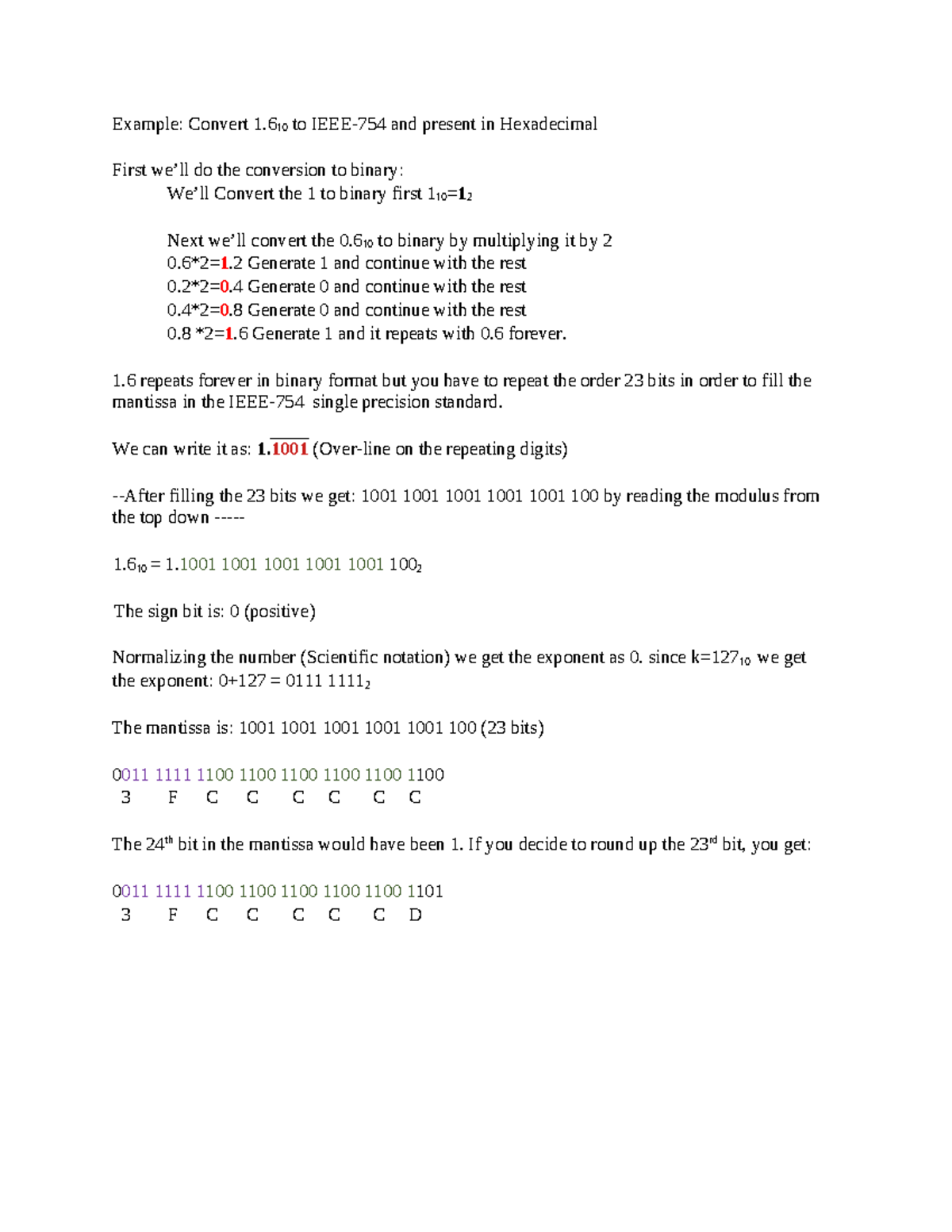 IEEE754 Example 1 - cst8101 basic knowledge. - Example: Convert 1 10 to ...