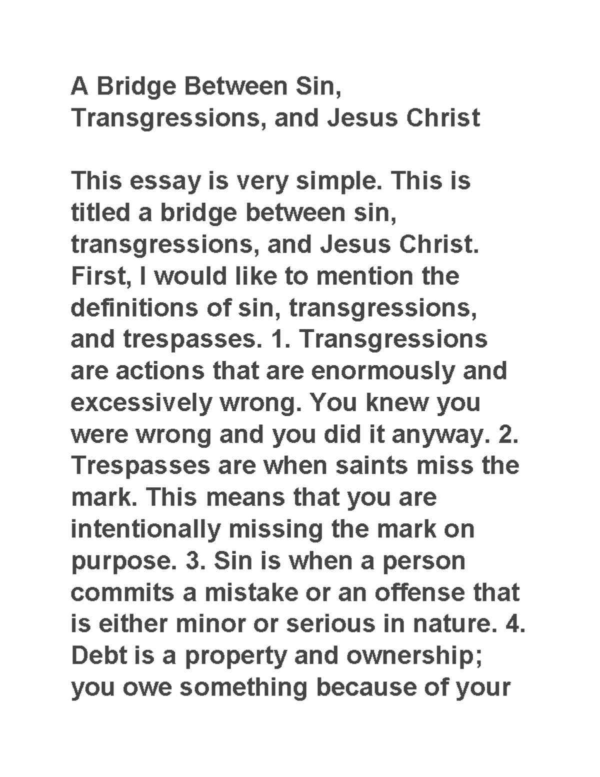 A Bridge Between Sin, Transgression and Jesus Christ - A Bridge Between ...
