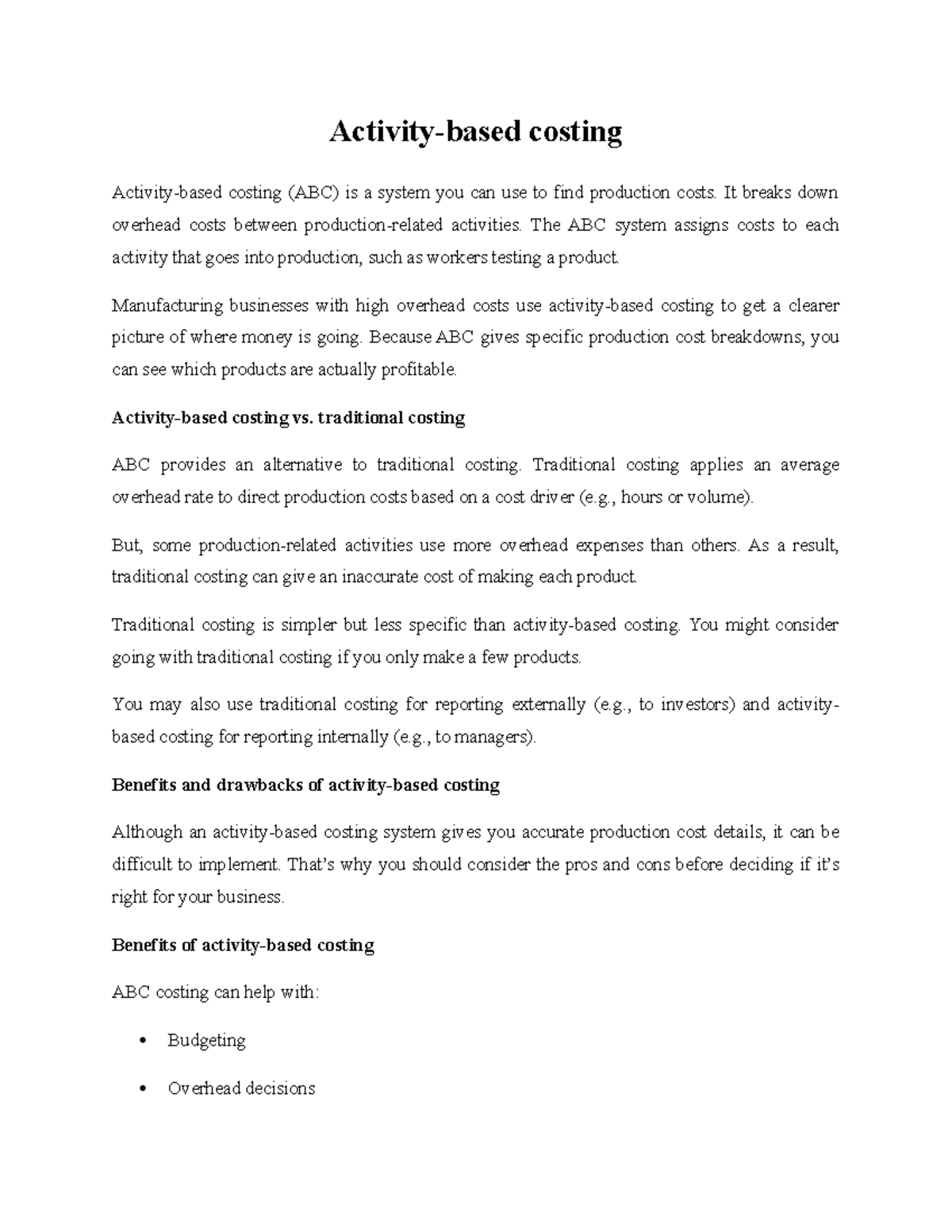 Activity based costing - Activity-based costing Activity-based costing ...