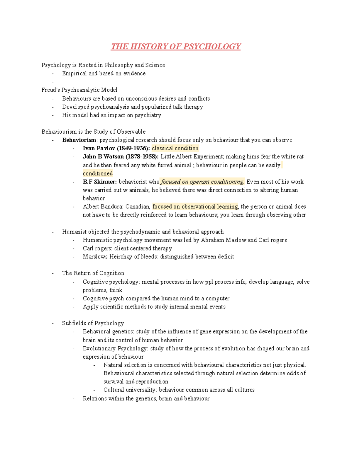 Chapt 1 THE History OF Psychology - THE HISTORY OF PSYCHOLOGY ...
