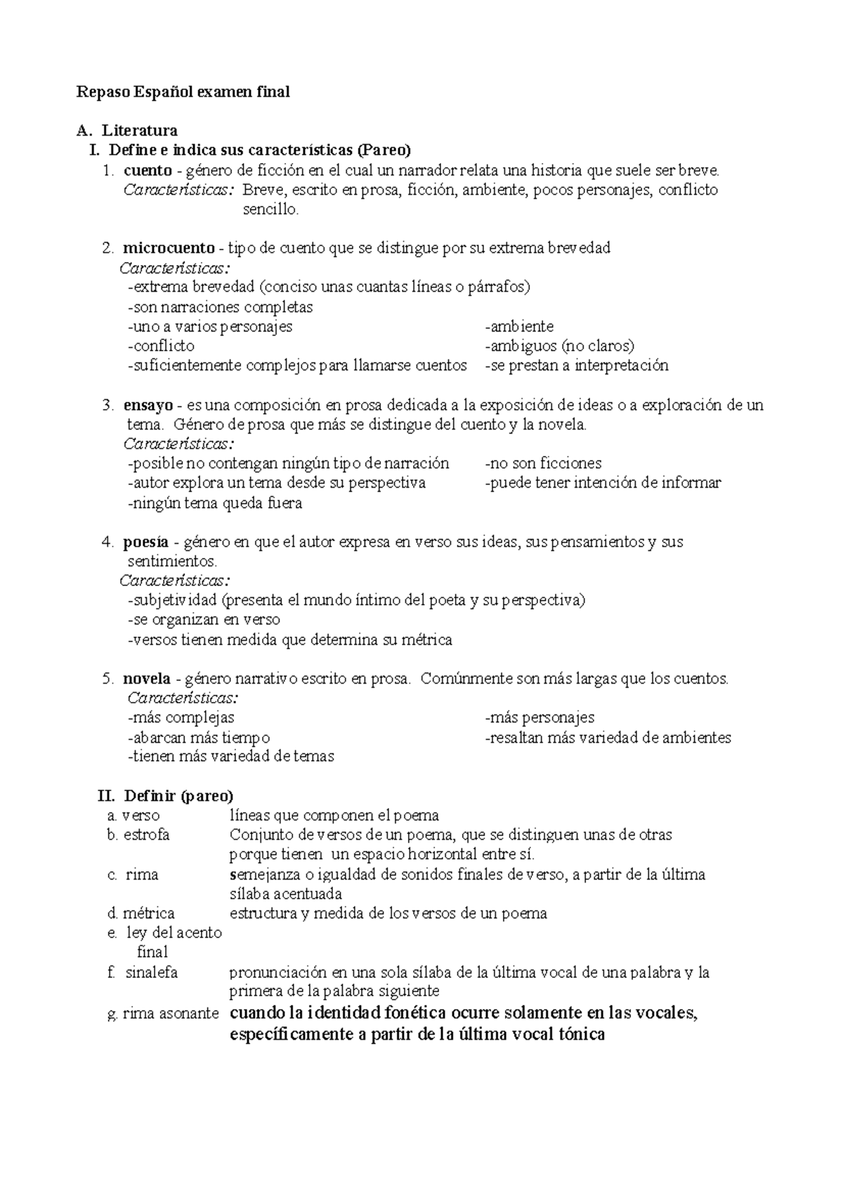 Repaso Español examen final - Repaso examen final A. Literatura I ...