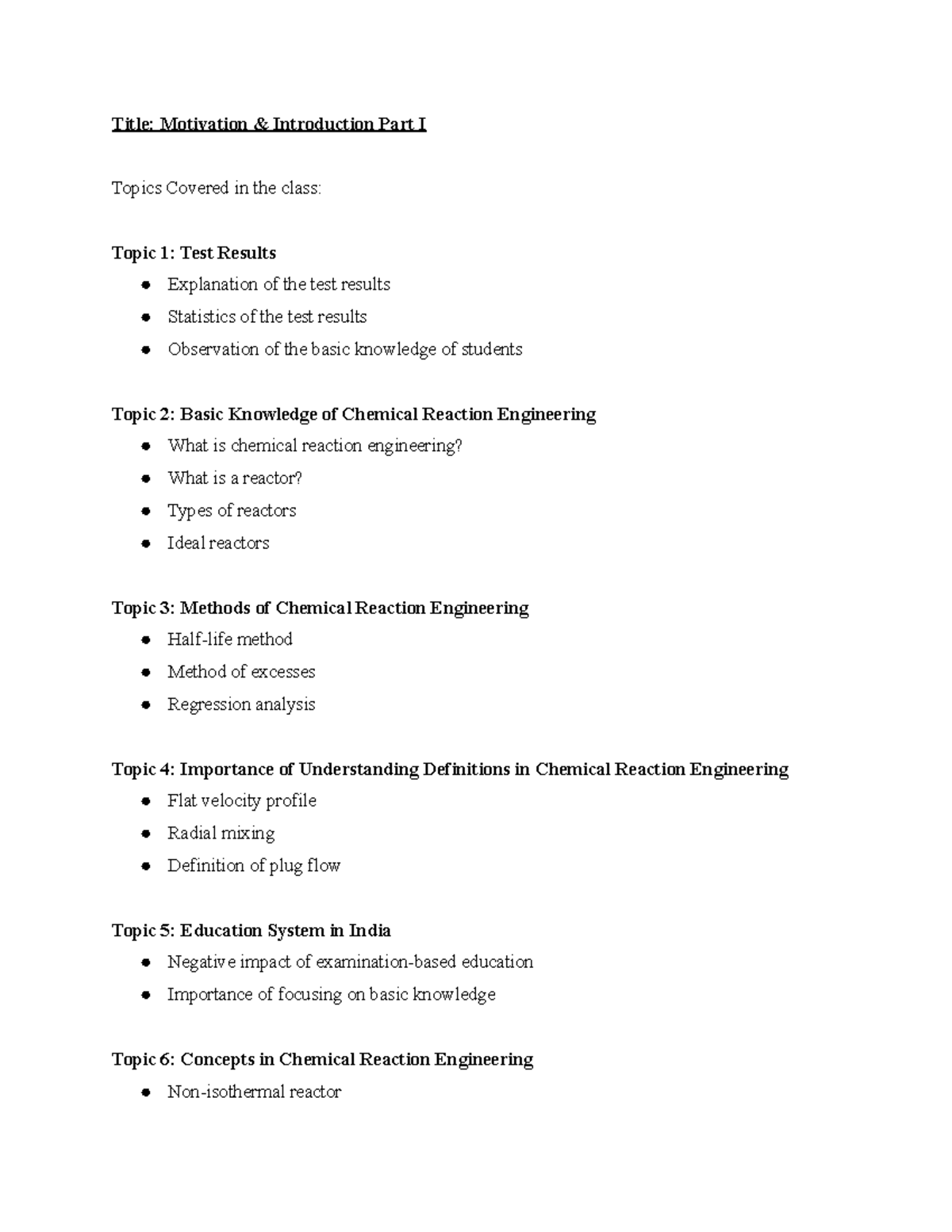 Chemical Reaction Engineering Notes-1 - Title: Motivation ...