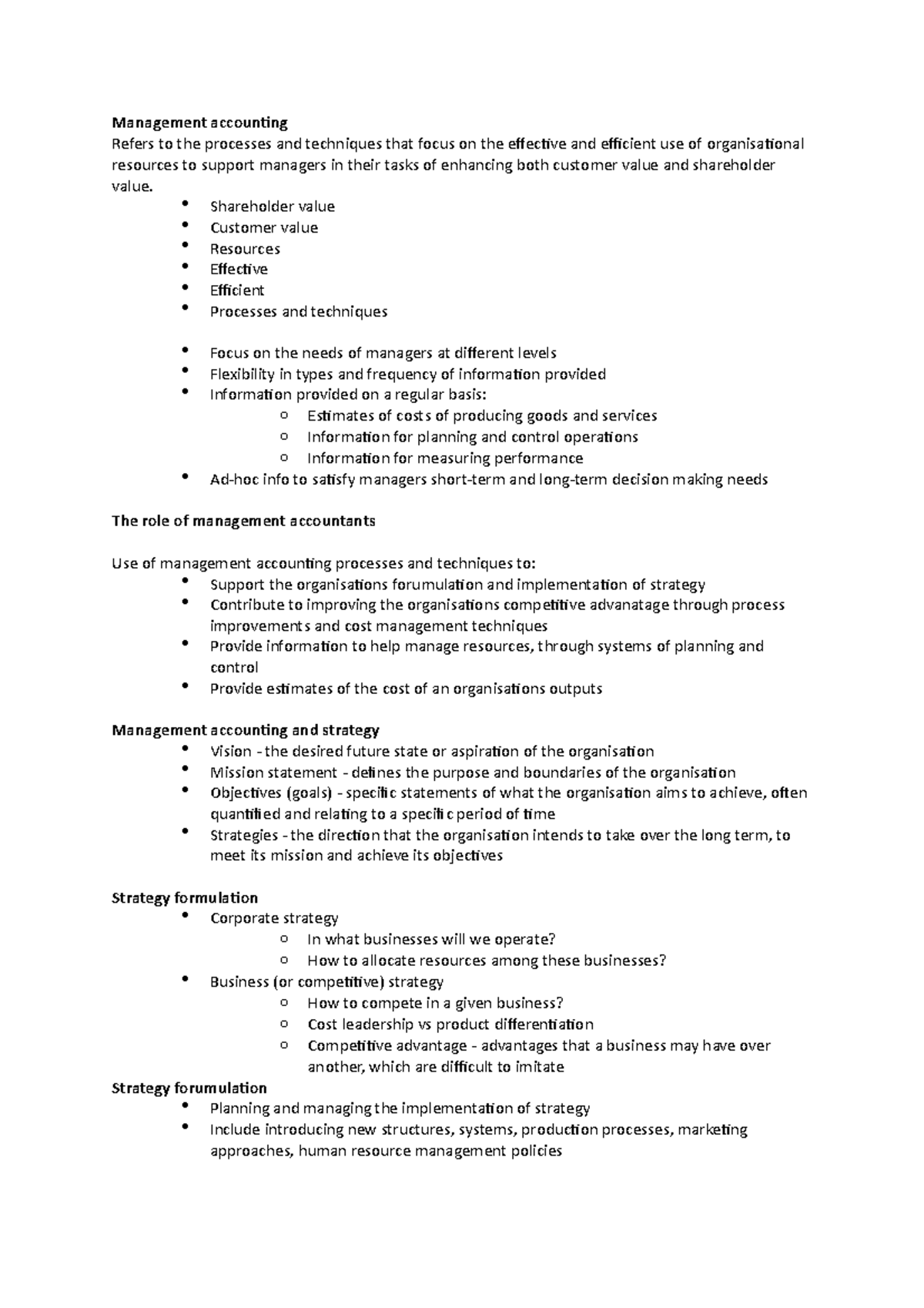 Week 1 3001 notes - Management accounting Refers to the processes and ...