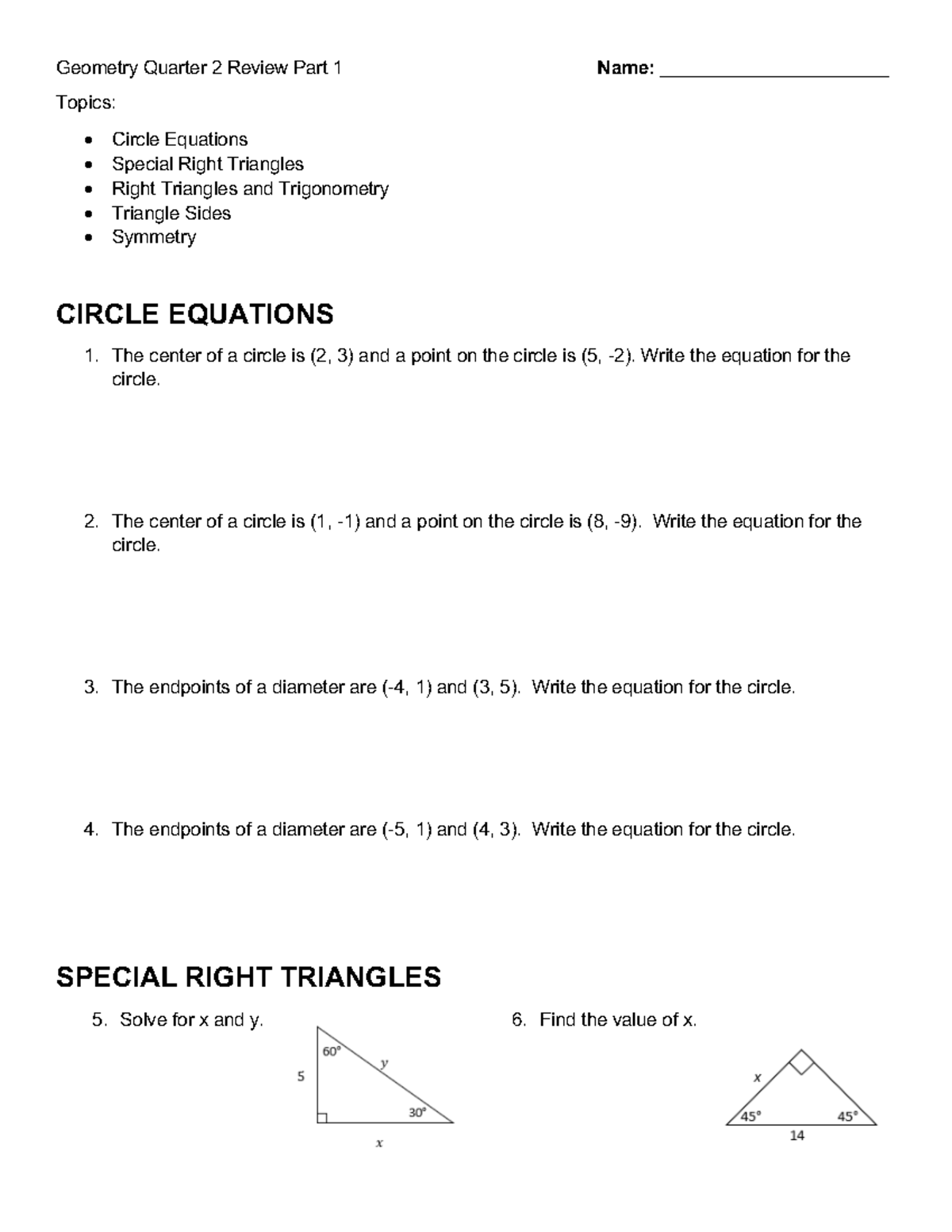 41 Geometry Quarter 2 Part 1 Test Review - Geometry Quarter 2 Review ...