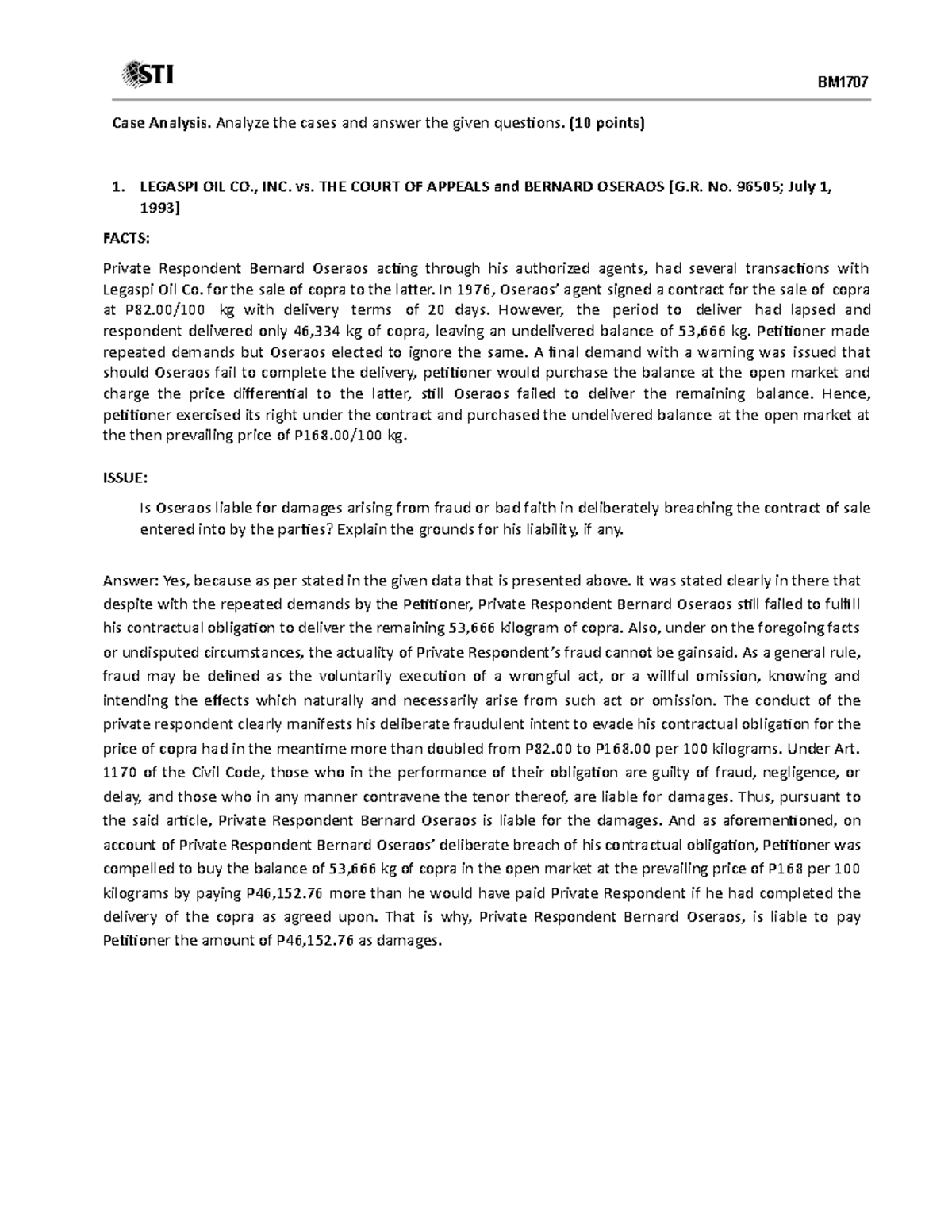 LEGASPI OIL CO., INC. vs. THE COURT OF APPEALS and BERNARD OSERAOS [G.R ...